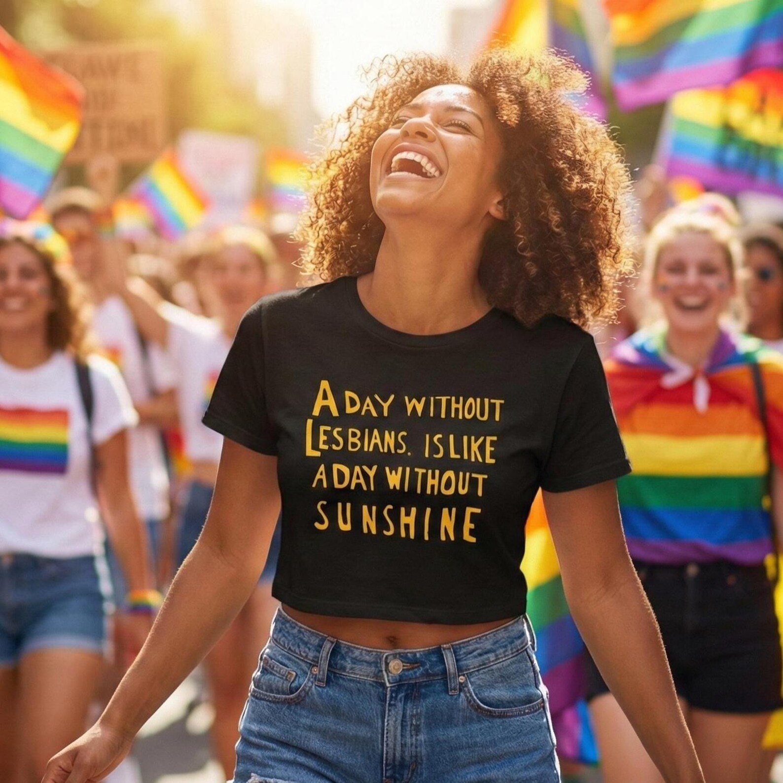 Day Without Sunshine Lesbian Crop Top, Funny Lesbian Vintage, Graphic ...
