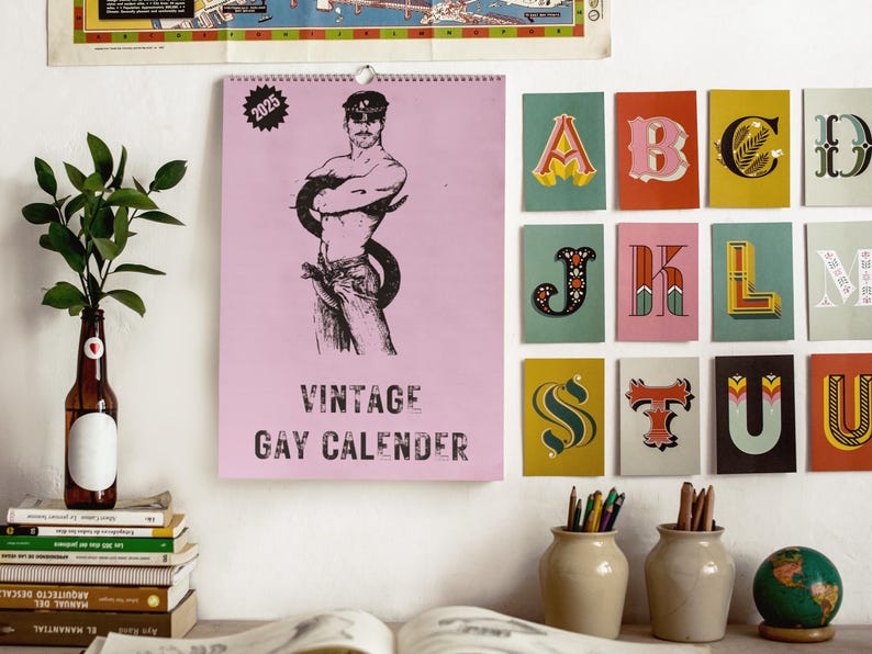 Vintage Gay Calendar, 2026 Pink Retro Magazine Gay Calendar, Cute Gay ...