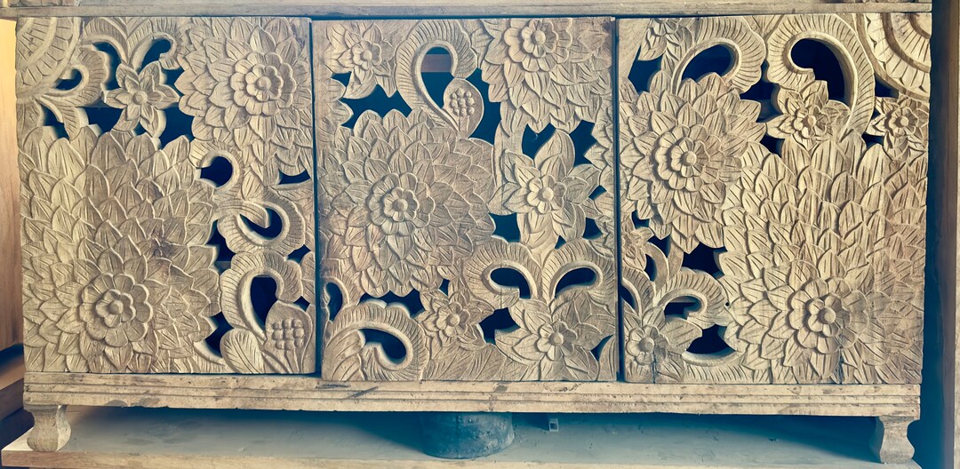 Carved Wooden Console Table With Spacious Cabinet Handmade With Premium ...