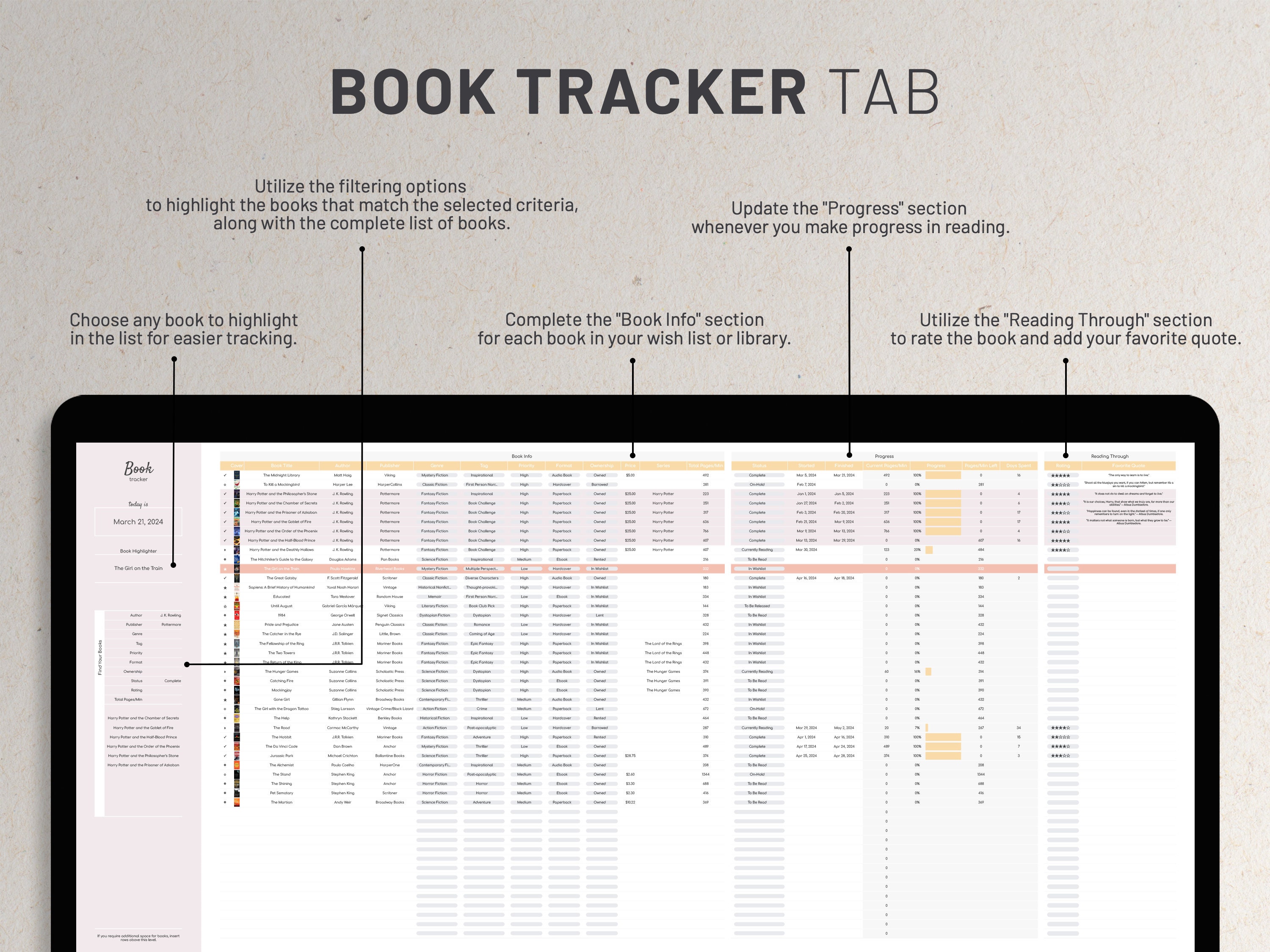 Google Sheets Book Tracker Spreadsheets, Pastel Colors Reading Log ...