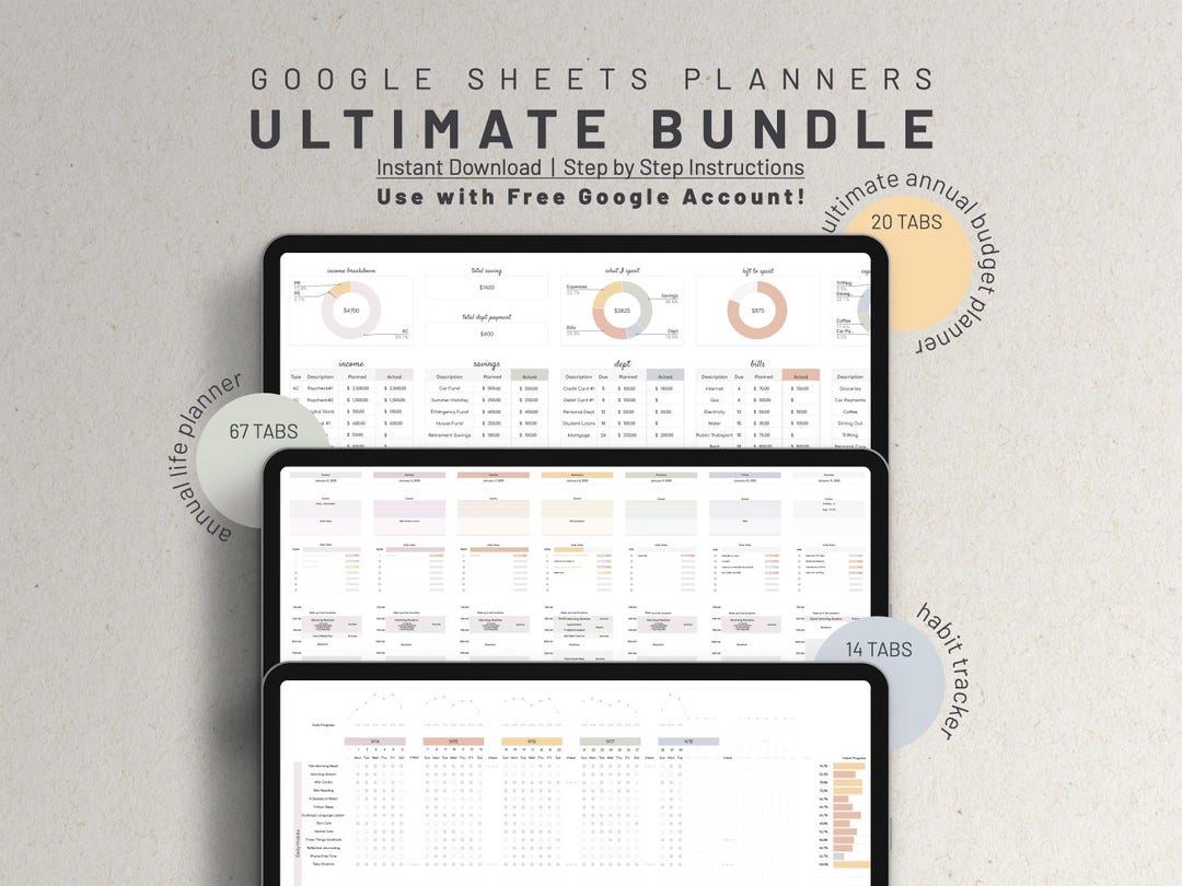 Ultimate Bundle Google Sheets Planners, Annual Life Planner, Ultimate ...