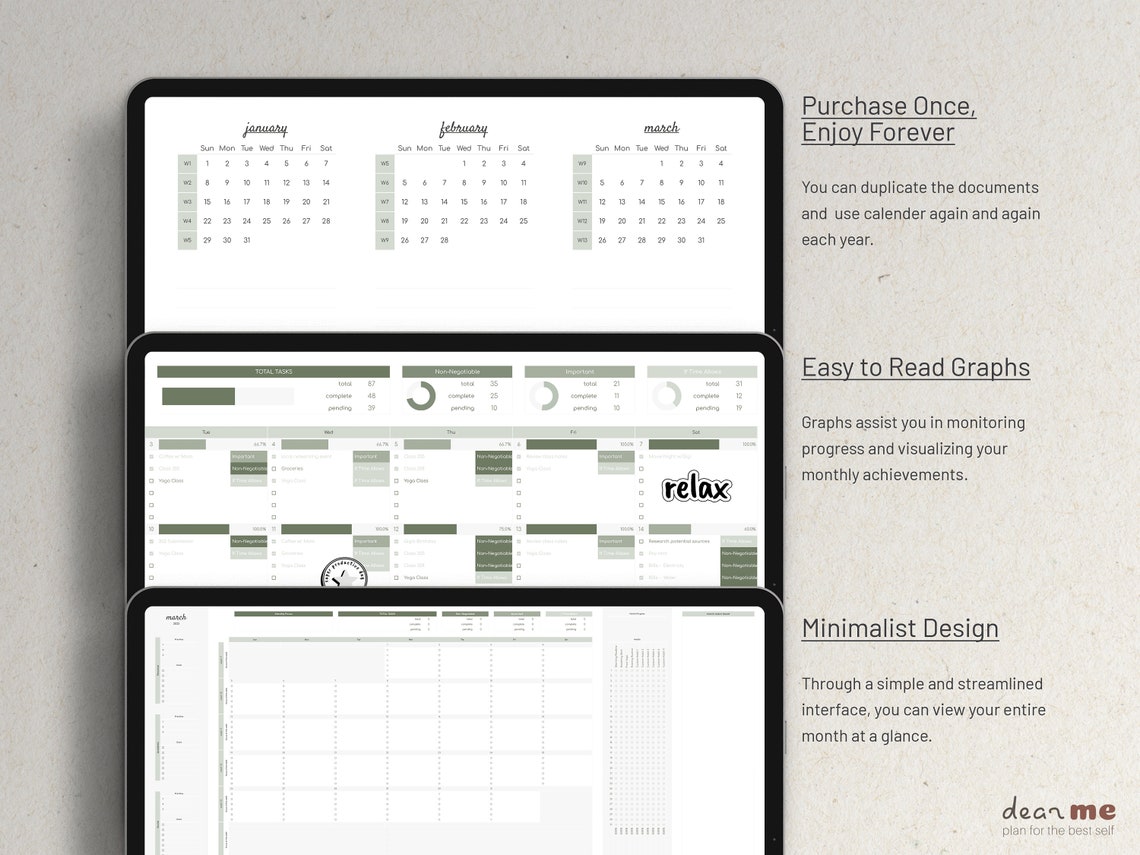 Google Sheets Monthly Calendar and Planner, Digital Planner Spreadsheet ...