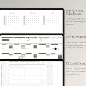Google Sheets Monthly Calendar and Planner, Digital Planner Spreadsheet ...