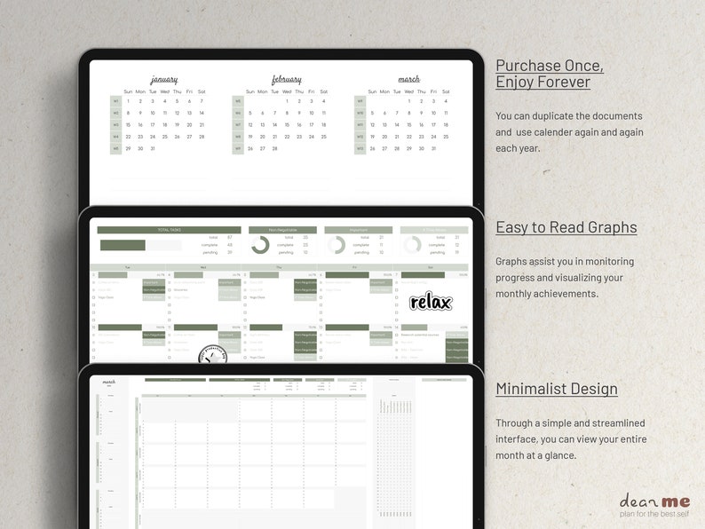 Google Sheets Monthly Calendar and Planner, Digital Planner Spreadsheet ...