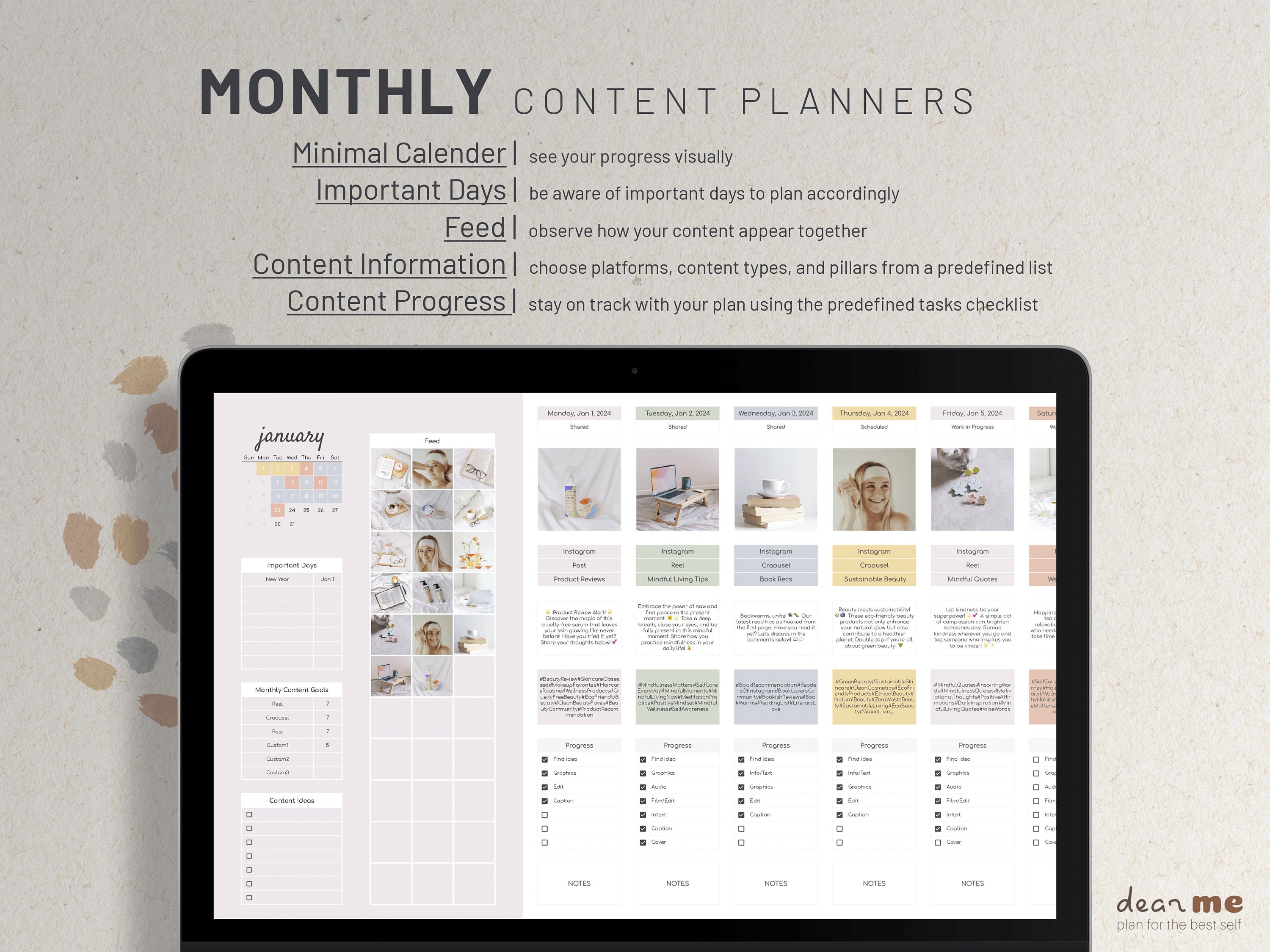 Social Media Content Planner & Calendar Template With Analytics, Yearly ...