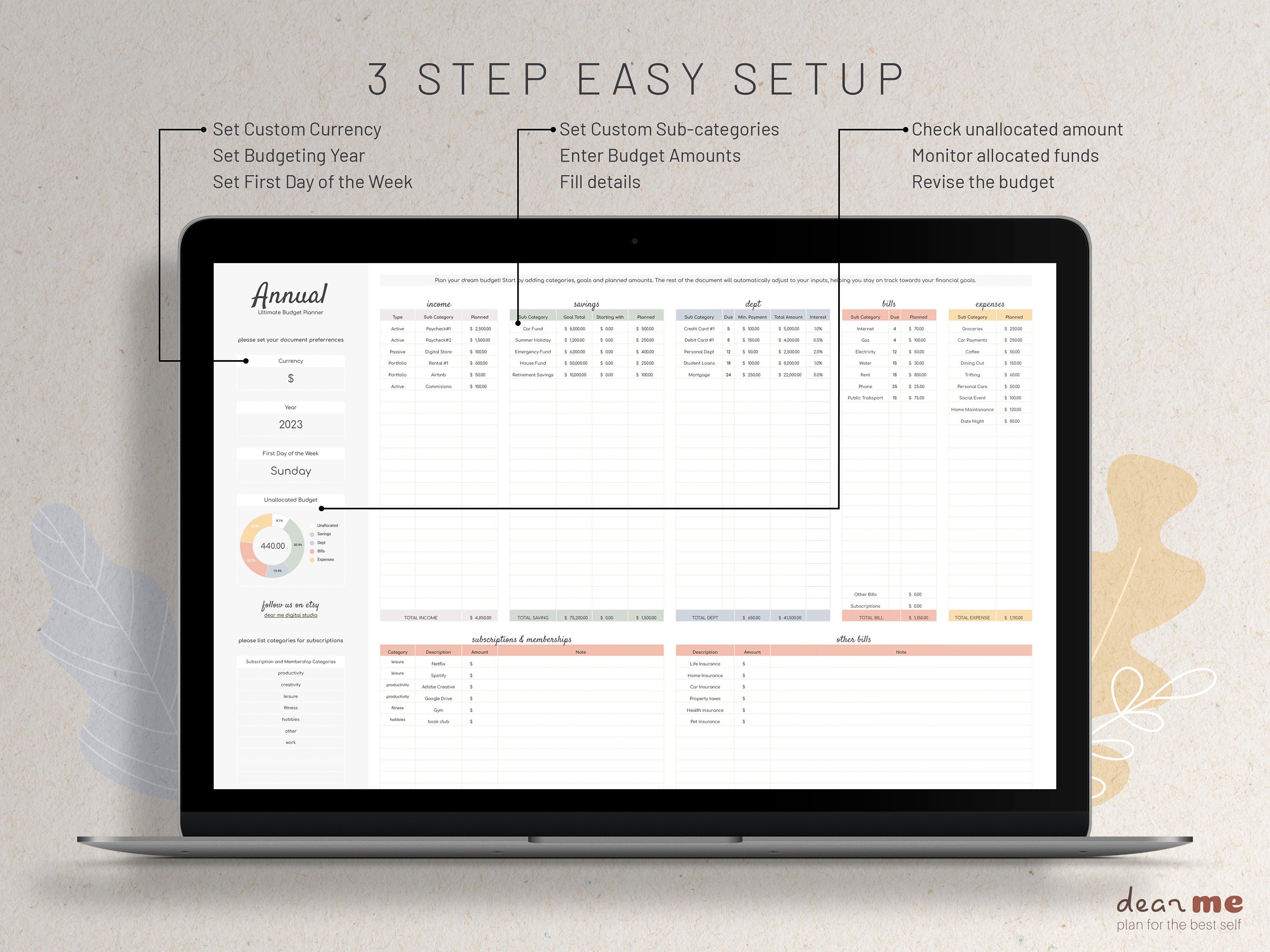 Pastel Colors Annual Google Sheets Finance Planner, Expense Tracker ...