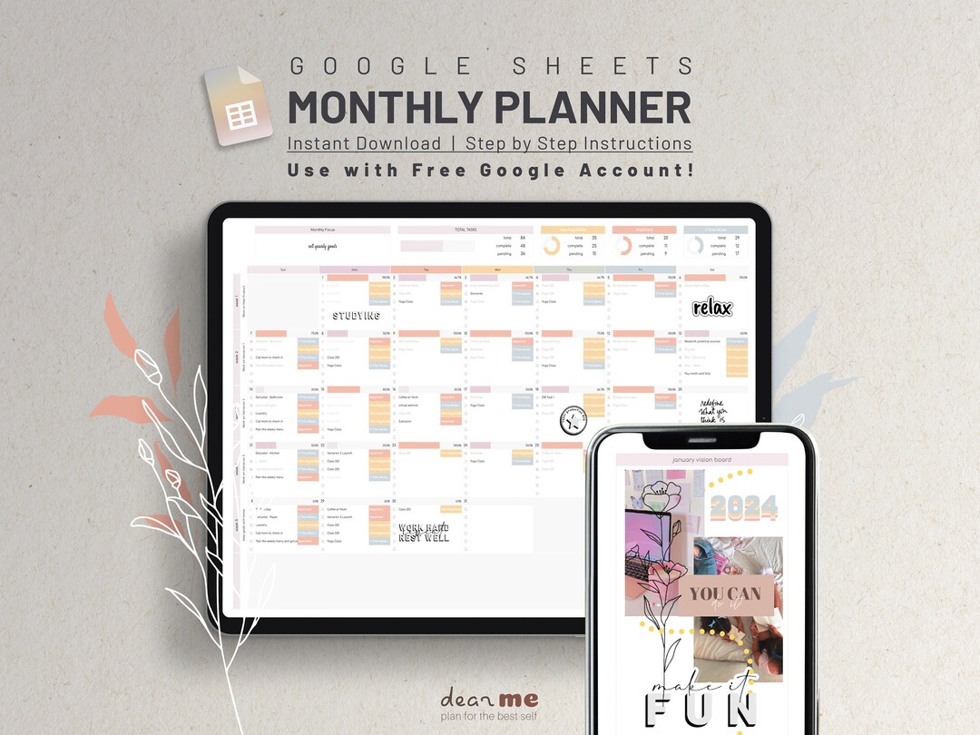 Monthly Planning Spreadsheets, Google Sheets Monthly Digital Planner ...