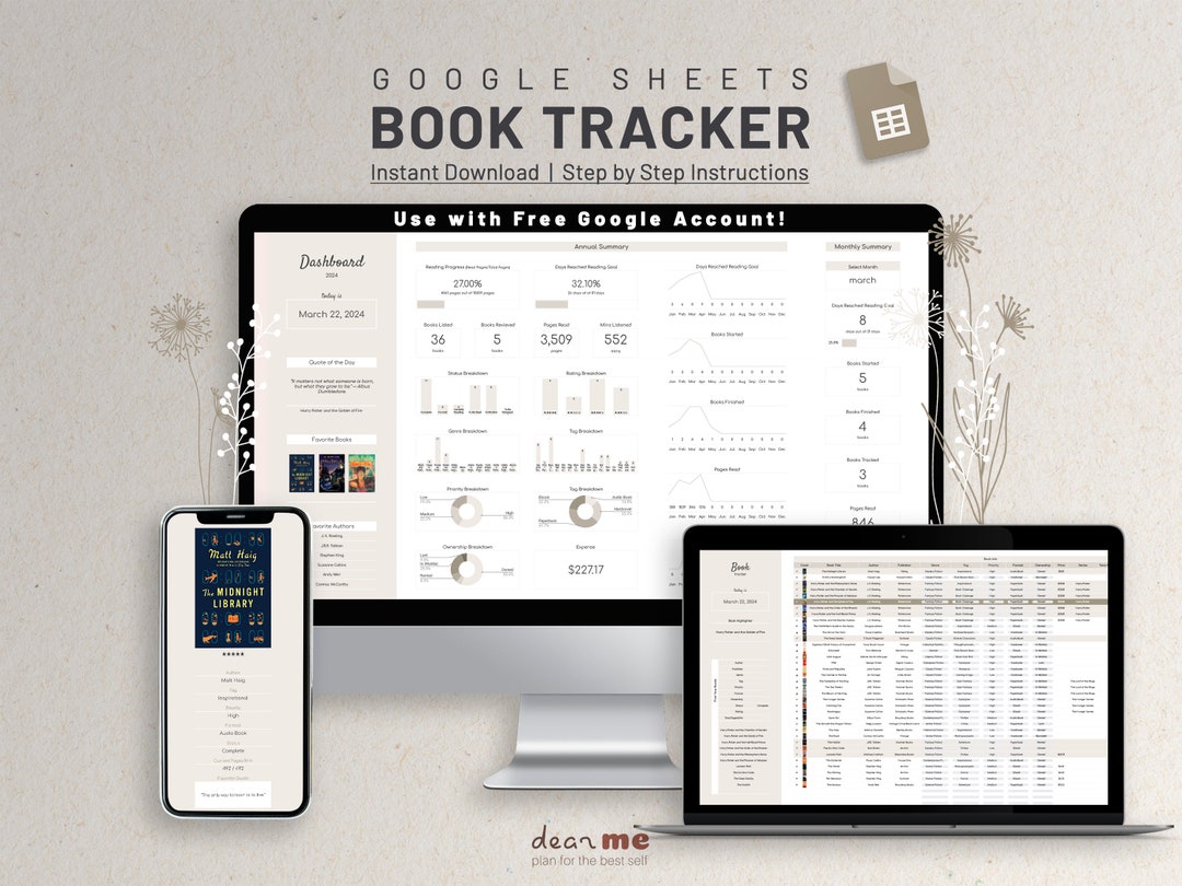 Google Sheets Book Tracker Spreadsheets, Neutral Colors Reading Log ...