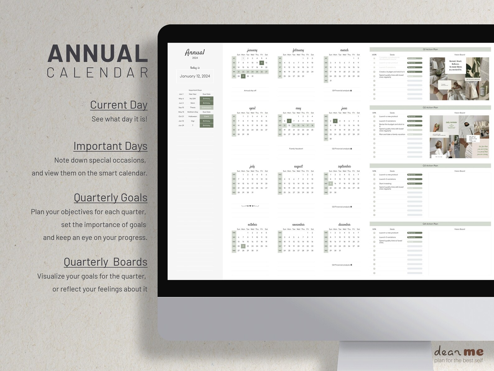 Google Sheets Monthly Calendar and Planner, Digital Planner Spreadsheet ...