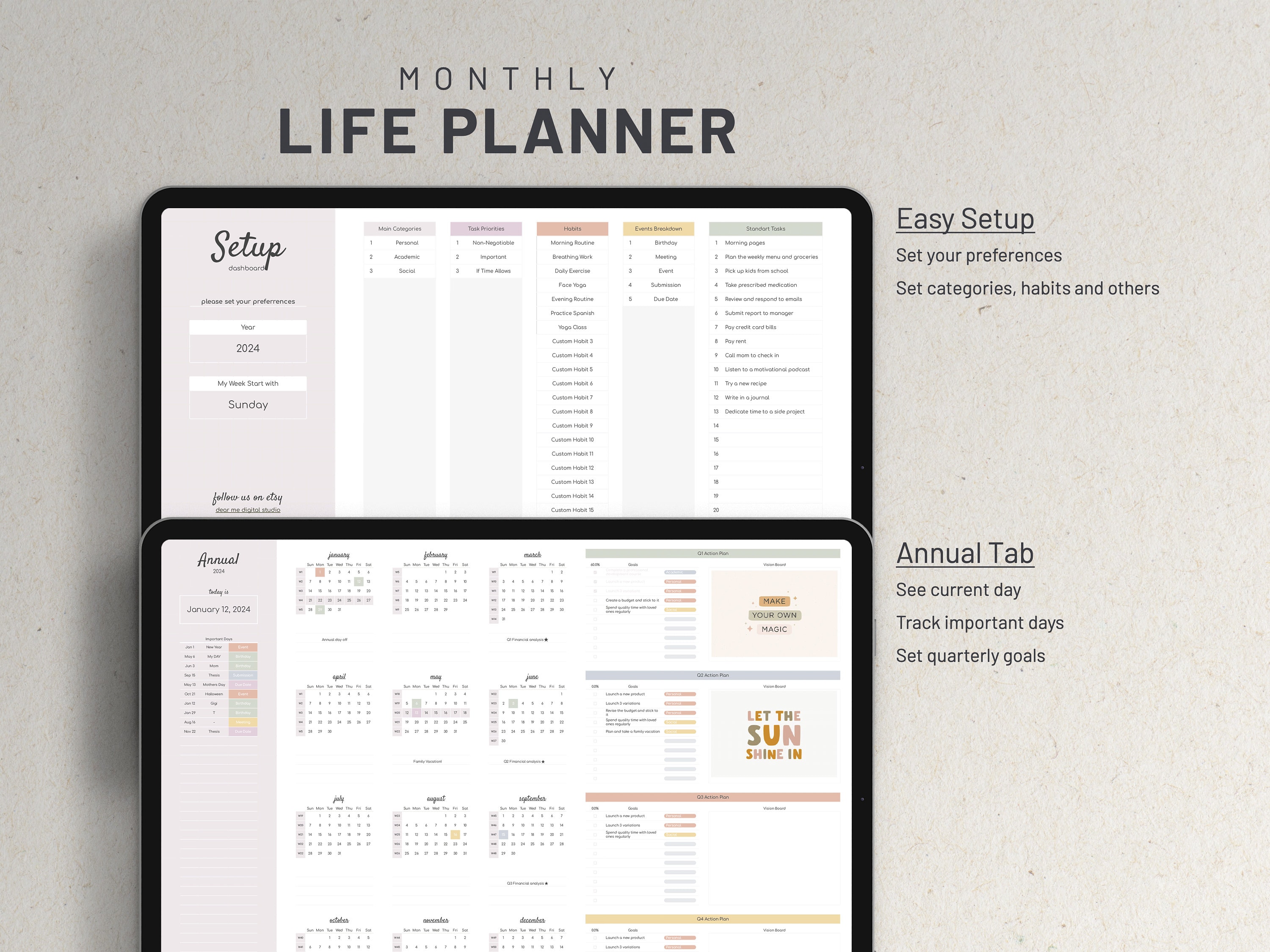 Simple Bundle Google Sheets Planner, Monthly Life Planner, Simple ...