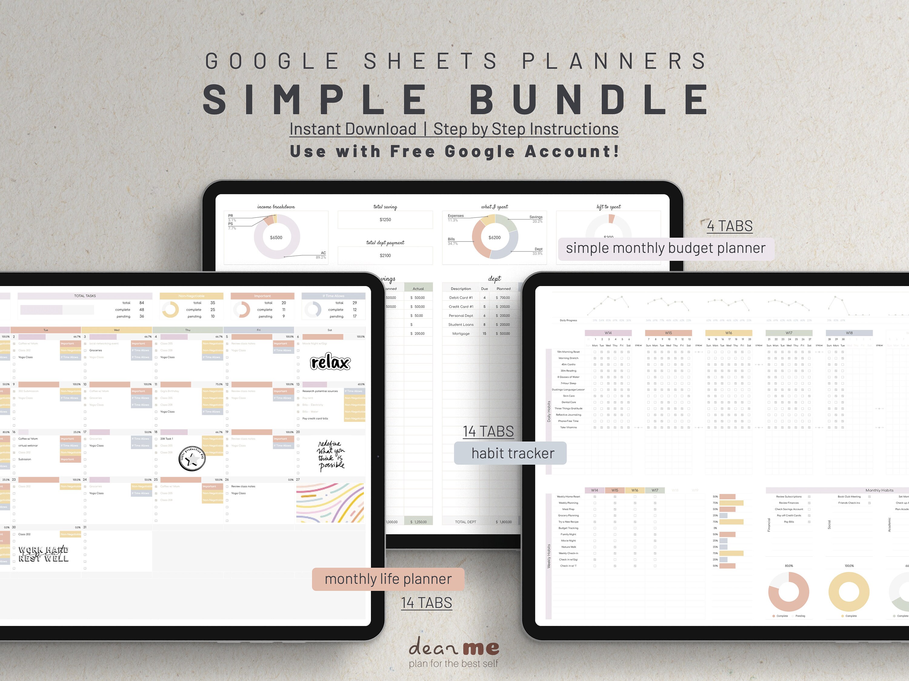 Simple Bundle Google Sheets Planner, Monthly Life Planner, Simple ...