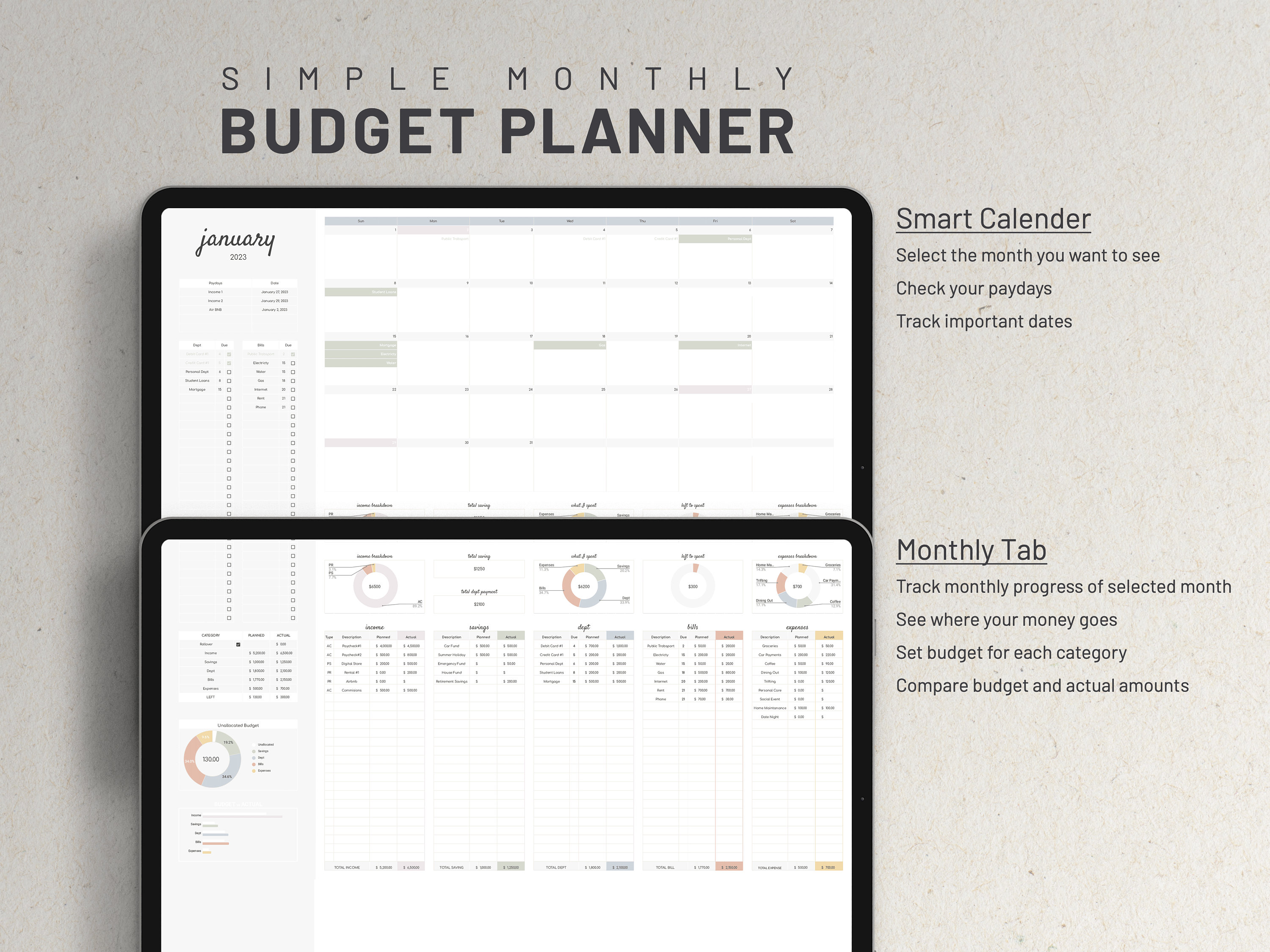 Simple Bundle Google Sheets Planner, Monthly Life Planner, Simple ...