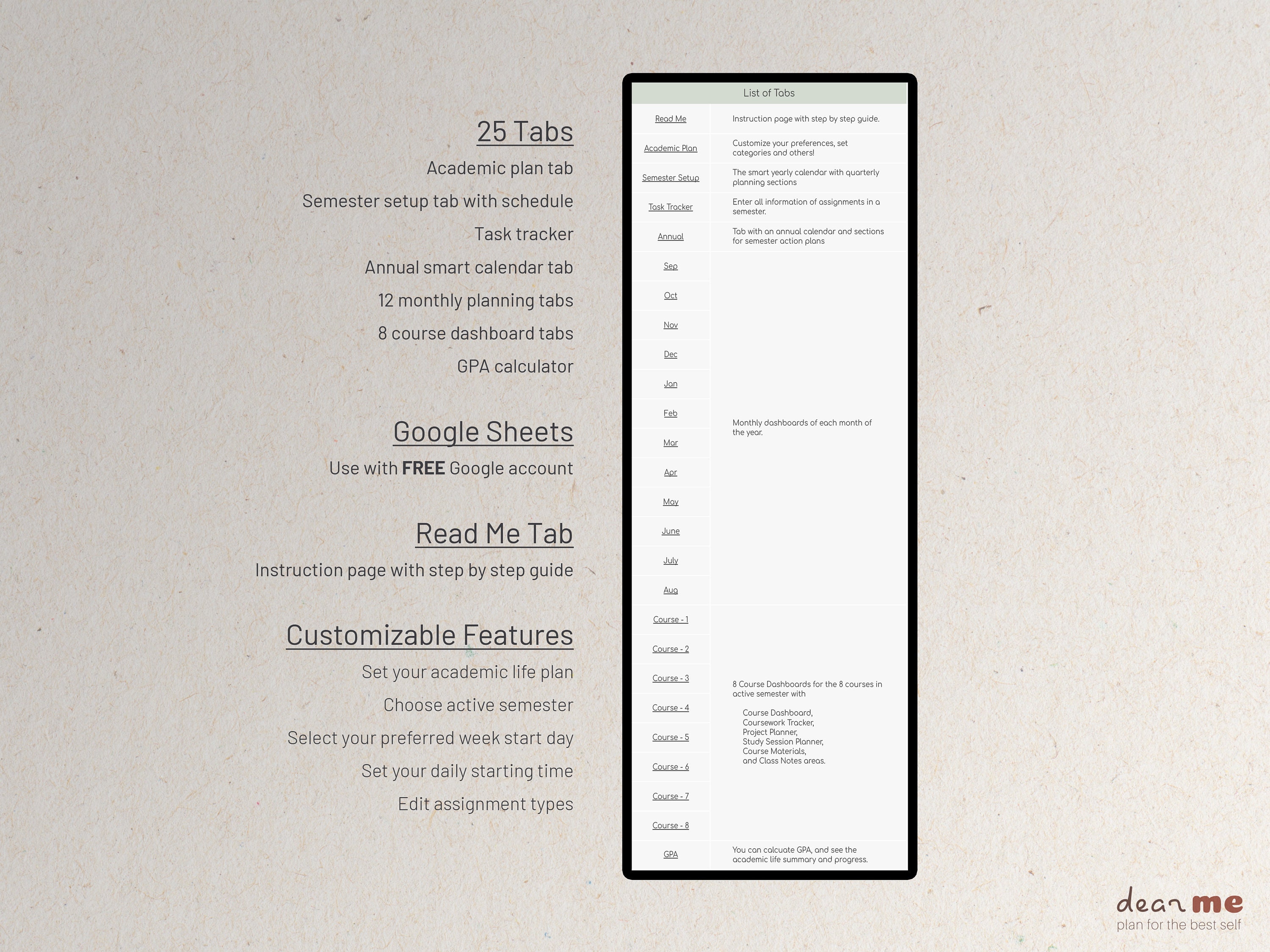 Google Sheets Academic Digital Planner, Student Spreadsheets ...