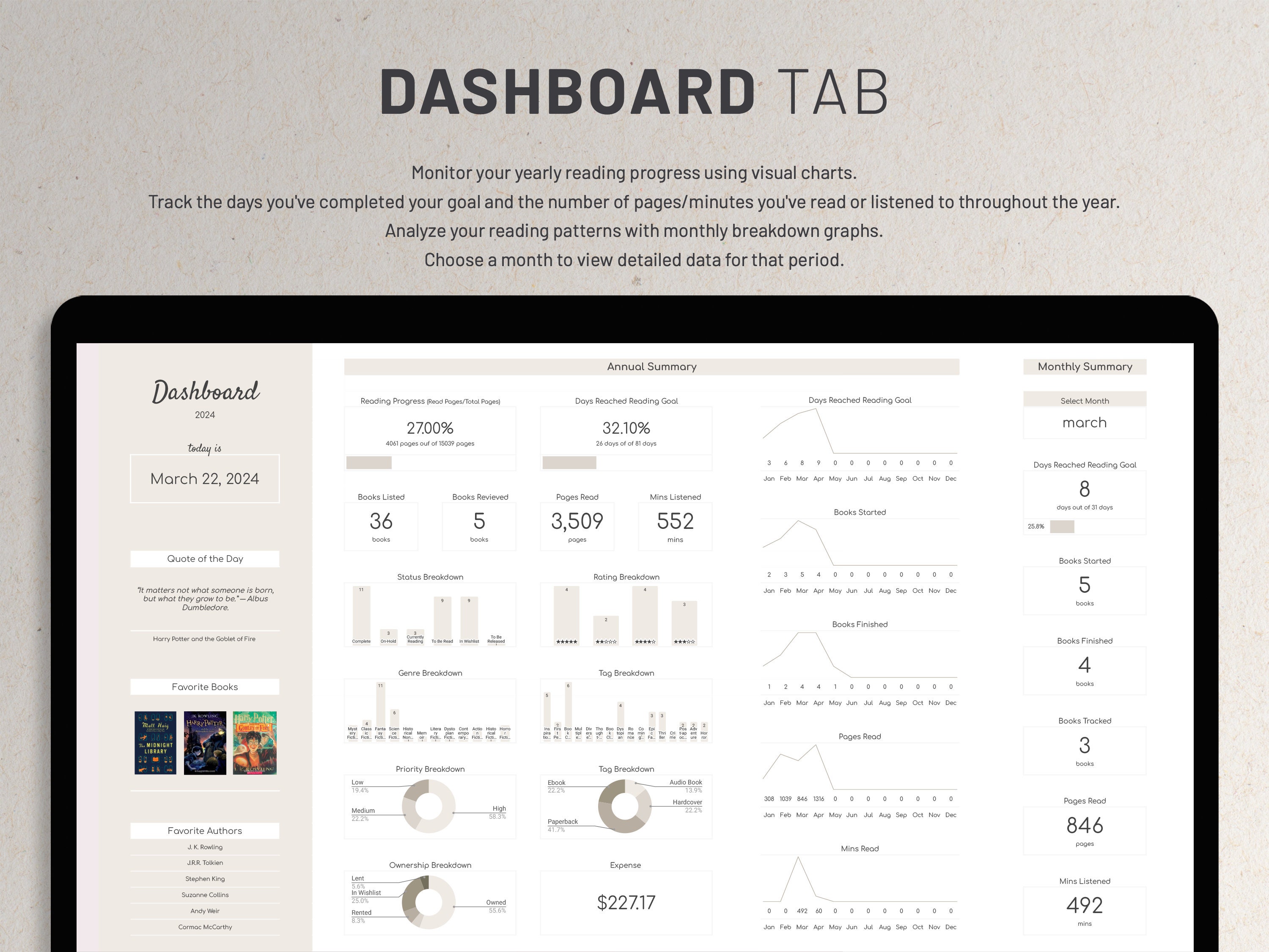 Google Sheets Book Tracker Spreadsheets, Neutral Colors Reading Log ...