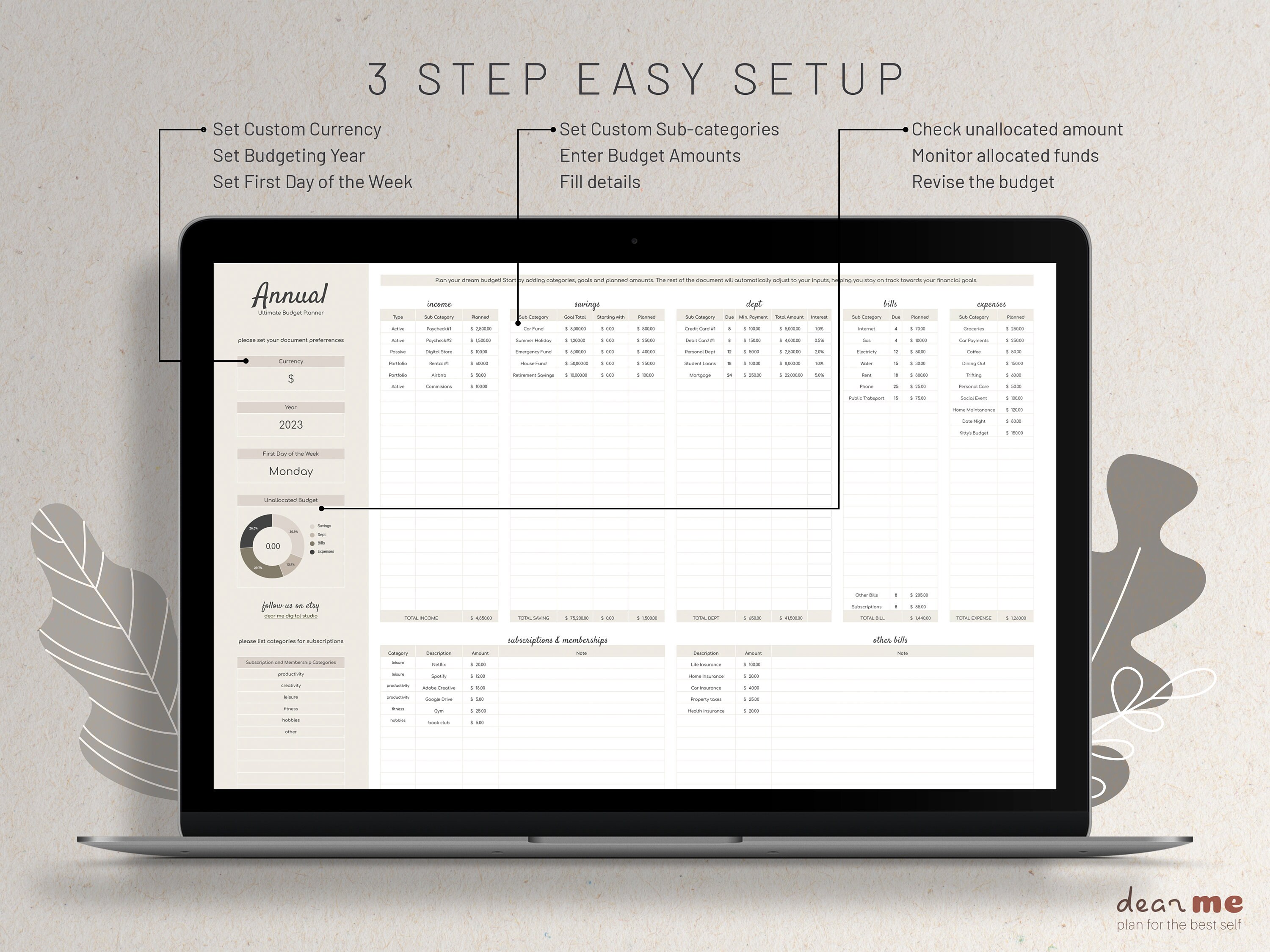 Ultimate Annual Budget Planner Spreadsheet, Neutral Color Financial ...