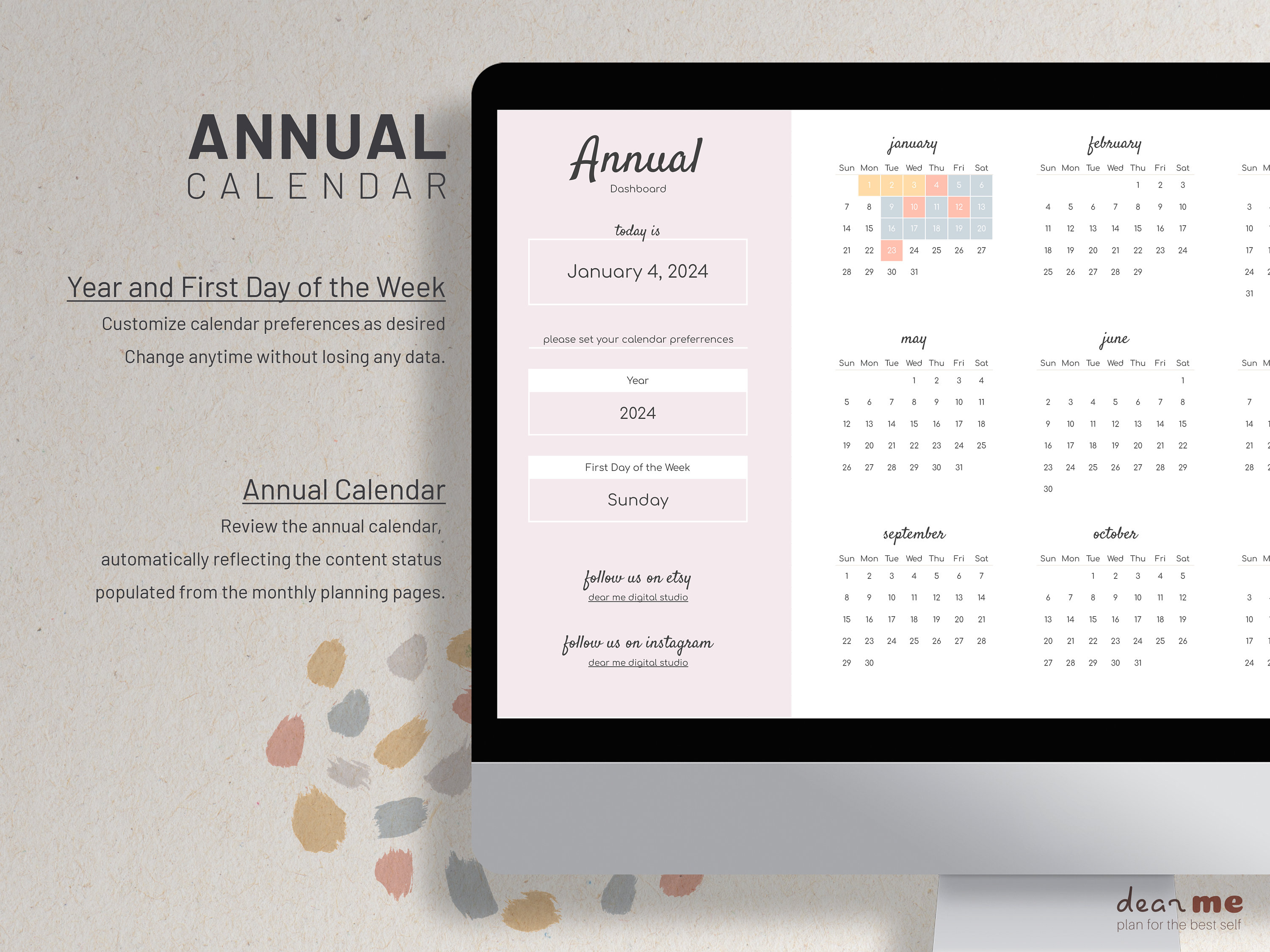 Social Media Content Planner & Calendar Template With Analytics, Yearly ...