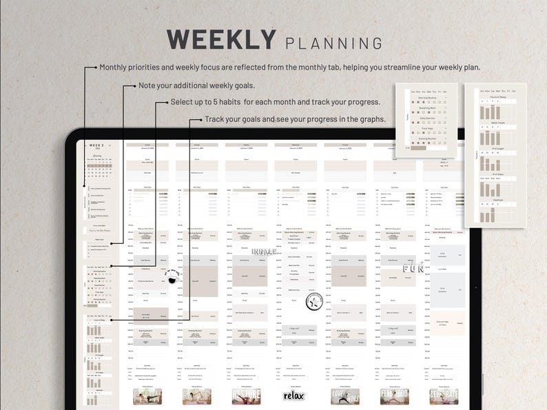 Google Sheets Weekly Digital Life Planner, Digital Annual Calendar ...