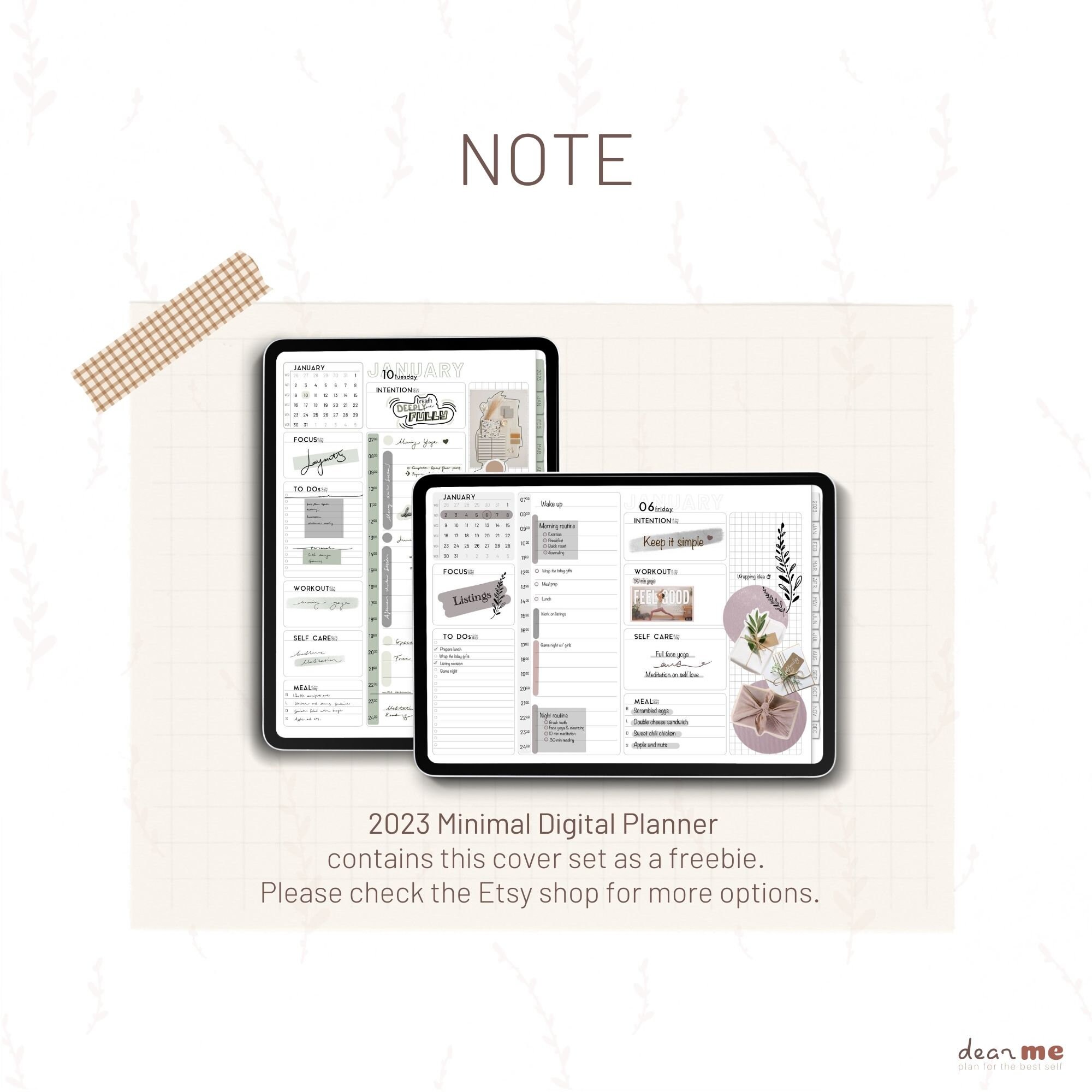 Minimal Floral Digital Portrait Planner Covers Digital Notebook Covers ...