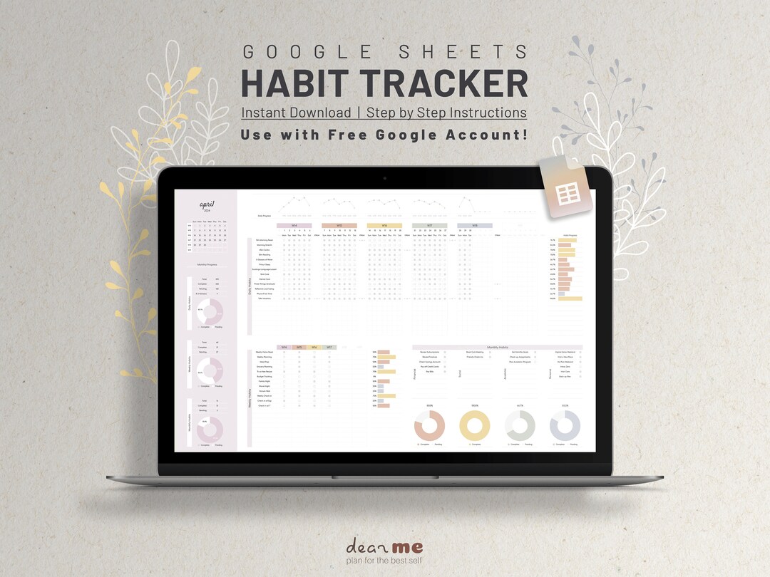 Google Sheets Habit Tracker With Analytics, Pastel Colors Goal Planner ...