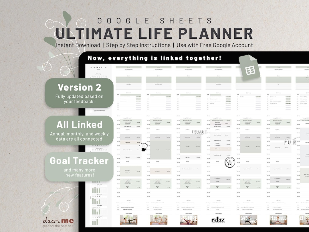 Google Sheets Digital Life Planner, Digital Annual Calendar Spreadsheet ...