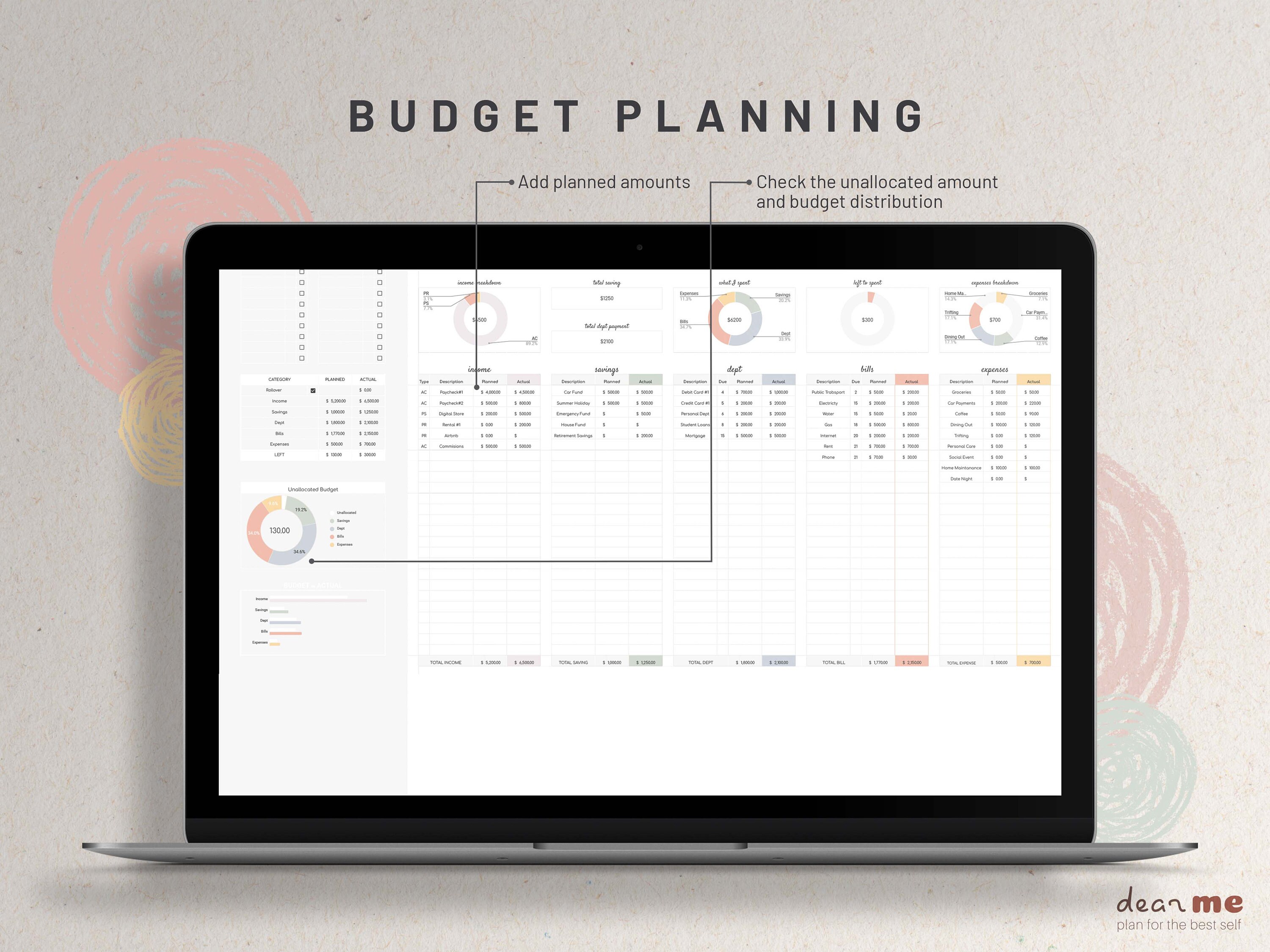 Beginners Simple Monthly Google Sheets Finance Planner, Pastel Color ...
