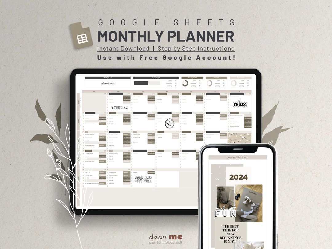 Google Sheets Monthly Digital Planner, Calendar Spreadsheet, Monthly ...
