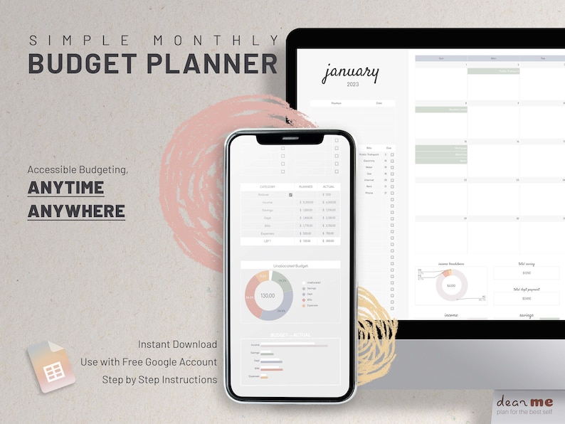 Beginners Simple Monthly Google Sheets Finance Planner, Pastel Color ...