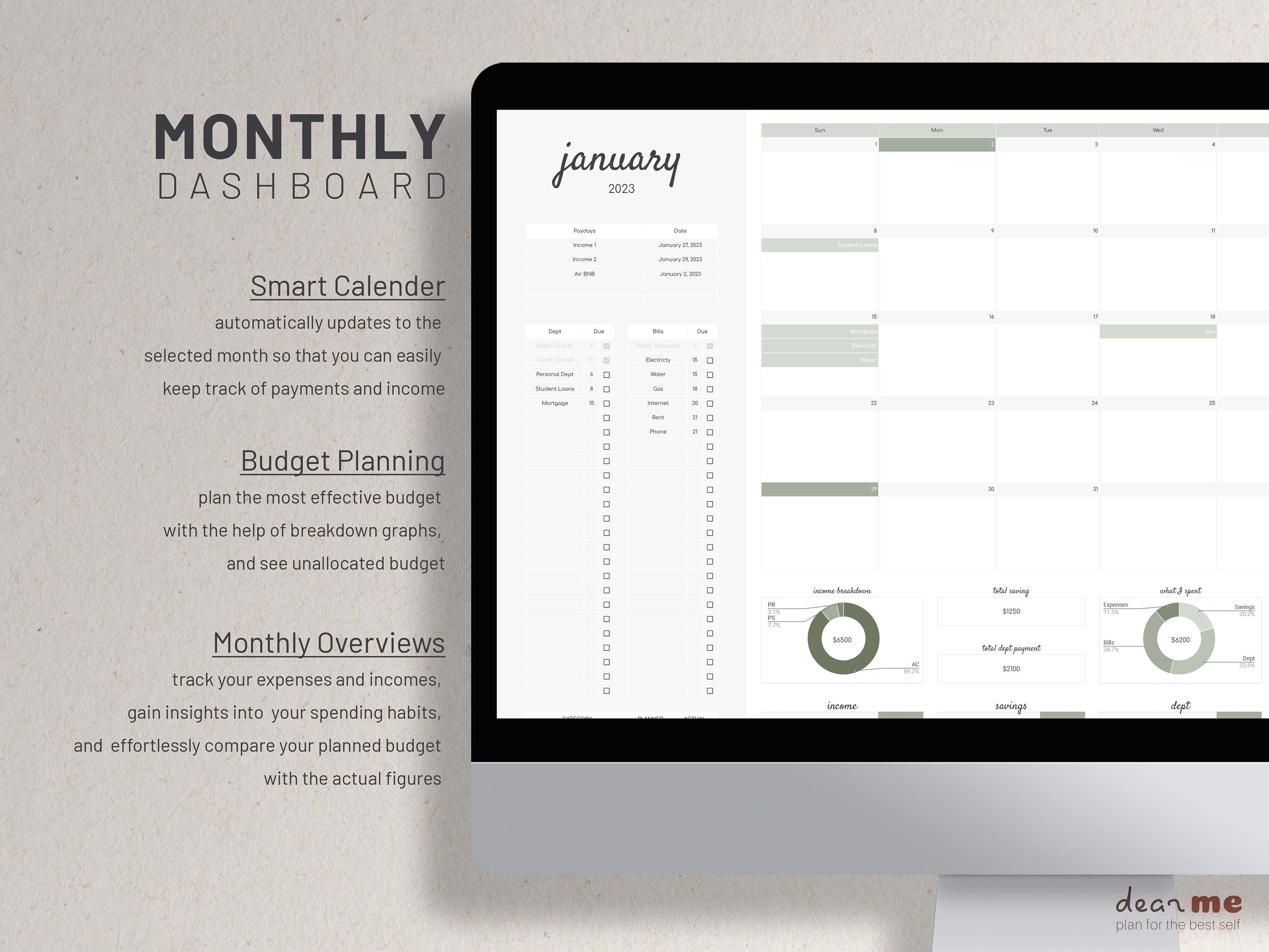 Beginners Simple Monthly Google Sheets Finance Planner, Mint Color ...