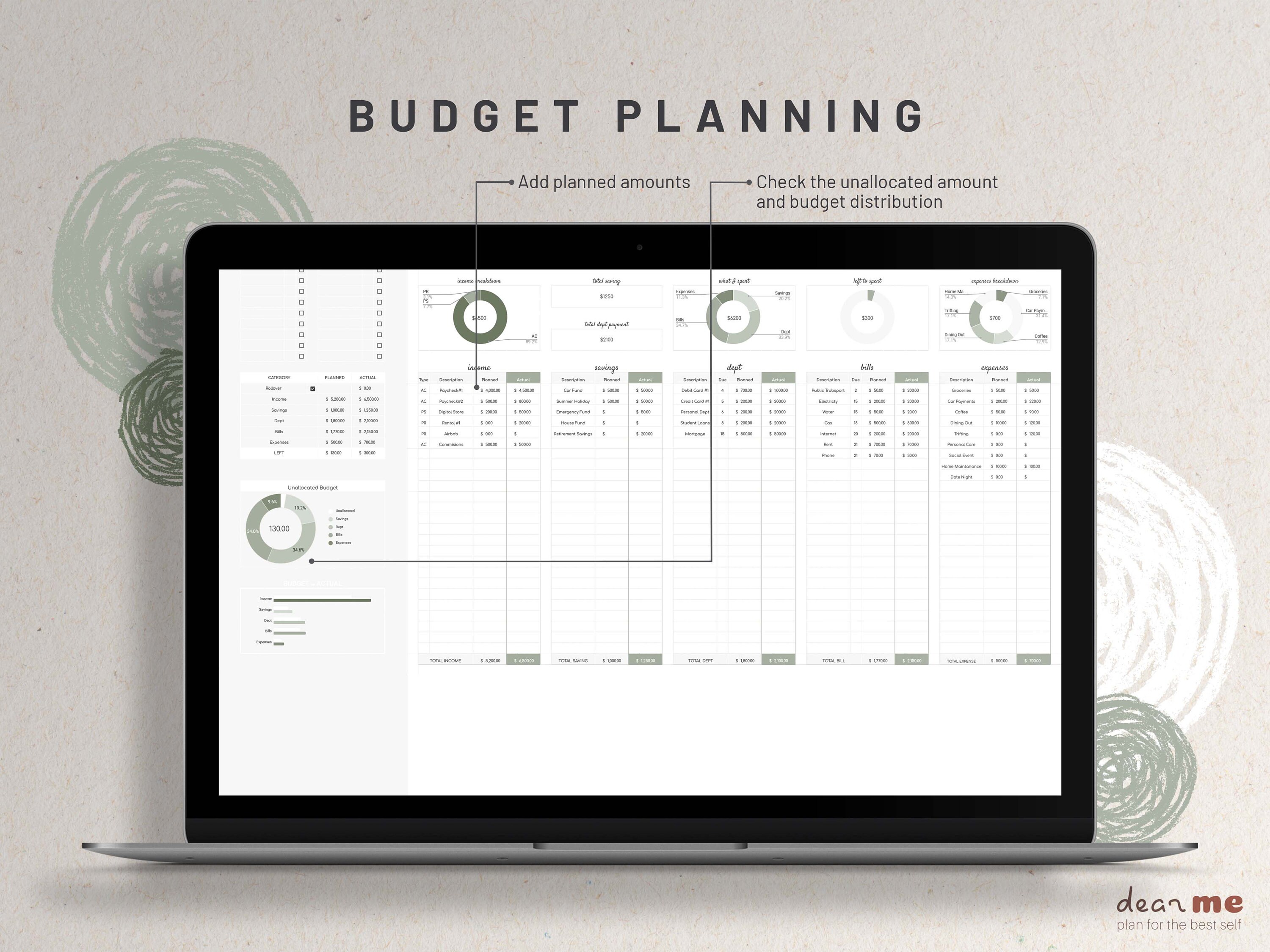 Beginners Simple Monthly Google Sheets Finance Planner, Mint Color ...