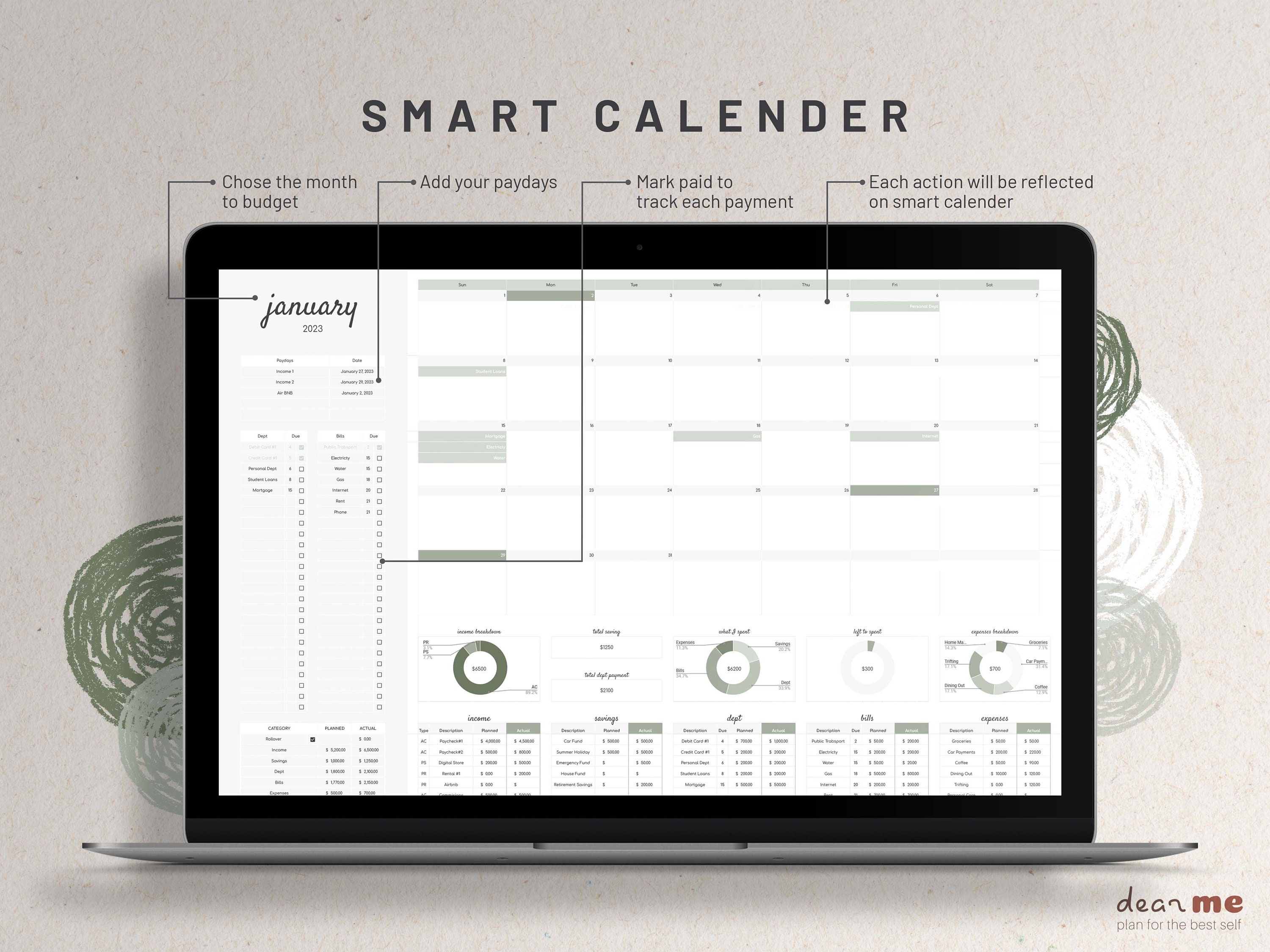 Beginners Simple Monthly Google Sheets Finance Planner, Mint Color ...