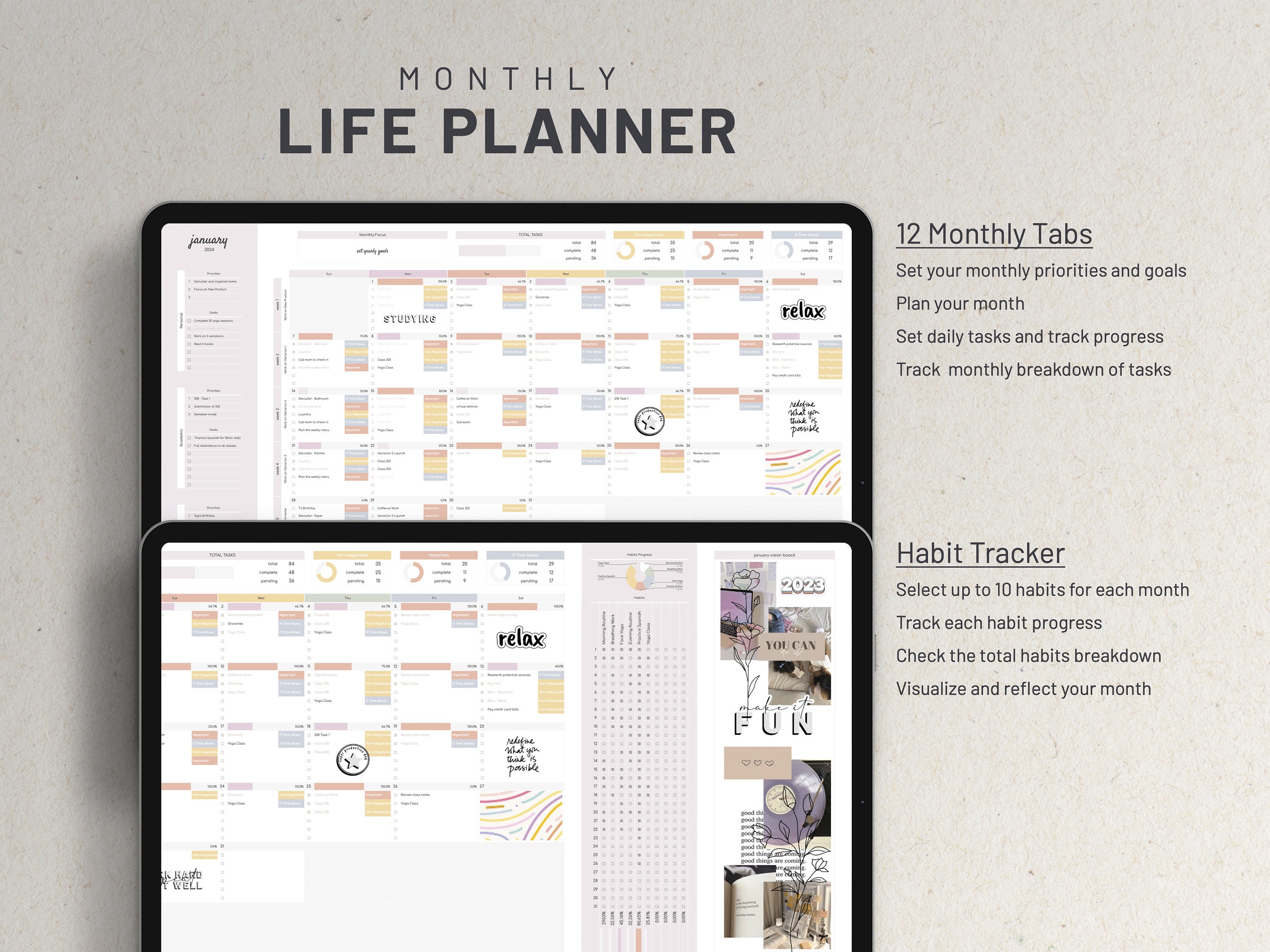 Simple Bundle Google Sheets Planner, Monthly Life Planner, Simple ...
