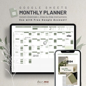 Google Sheets Monthly Calendar and Planner, Digital Planner Spreadsheet ...