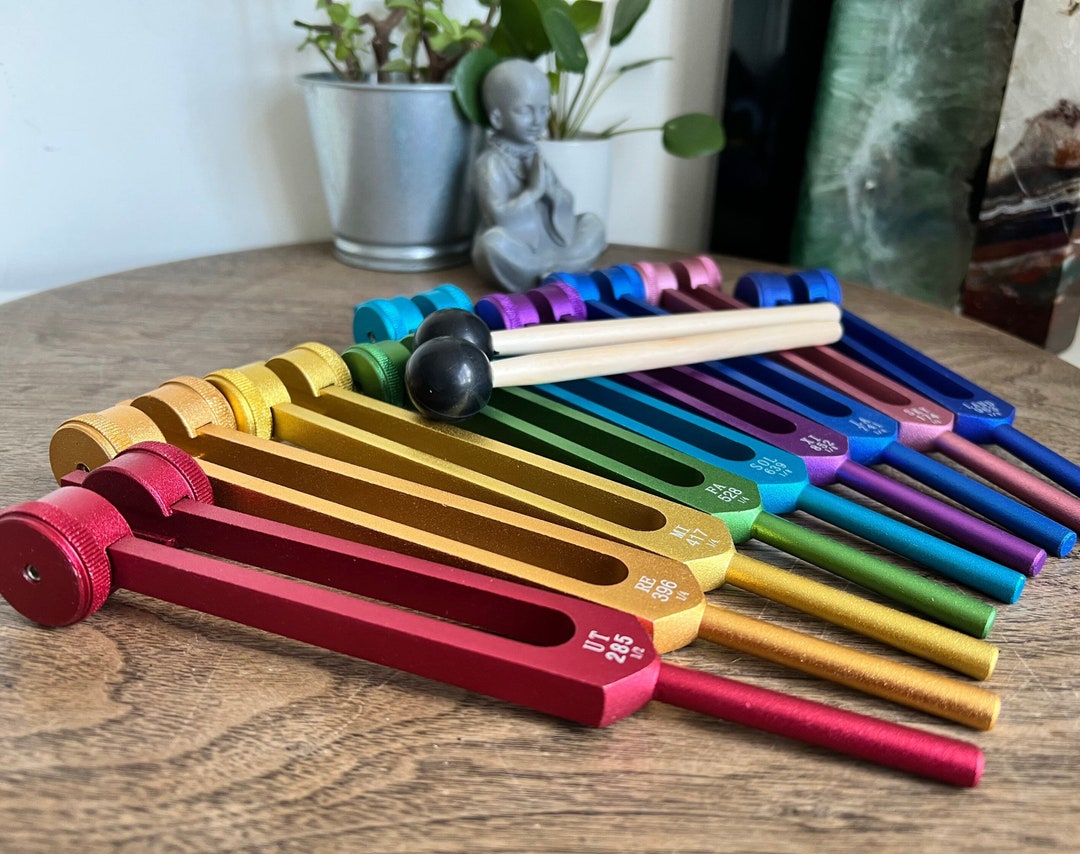 Coloured Weighted Solfeggio Tone Healing Tuning Forks Whole Set of 9 or ...