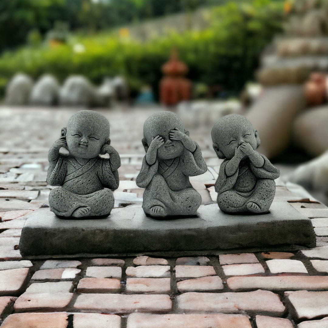Hear No Evil See No Evil Speak No Evil Monk Boy Stone Statue Set Home ...