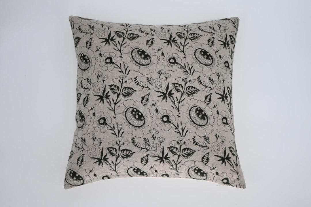 Baga//hand Block Floral Pillow Covers | Neutral Linen Pillows | Linen ...