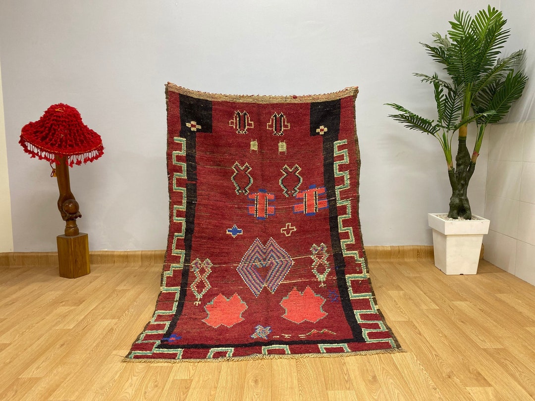 Traditional Moroccan Rug Red Rug Rug for Living Room Custom Red Rug ...
