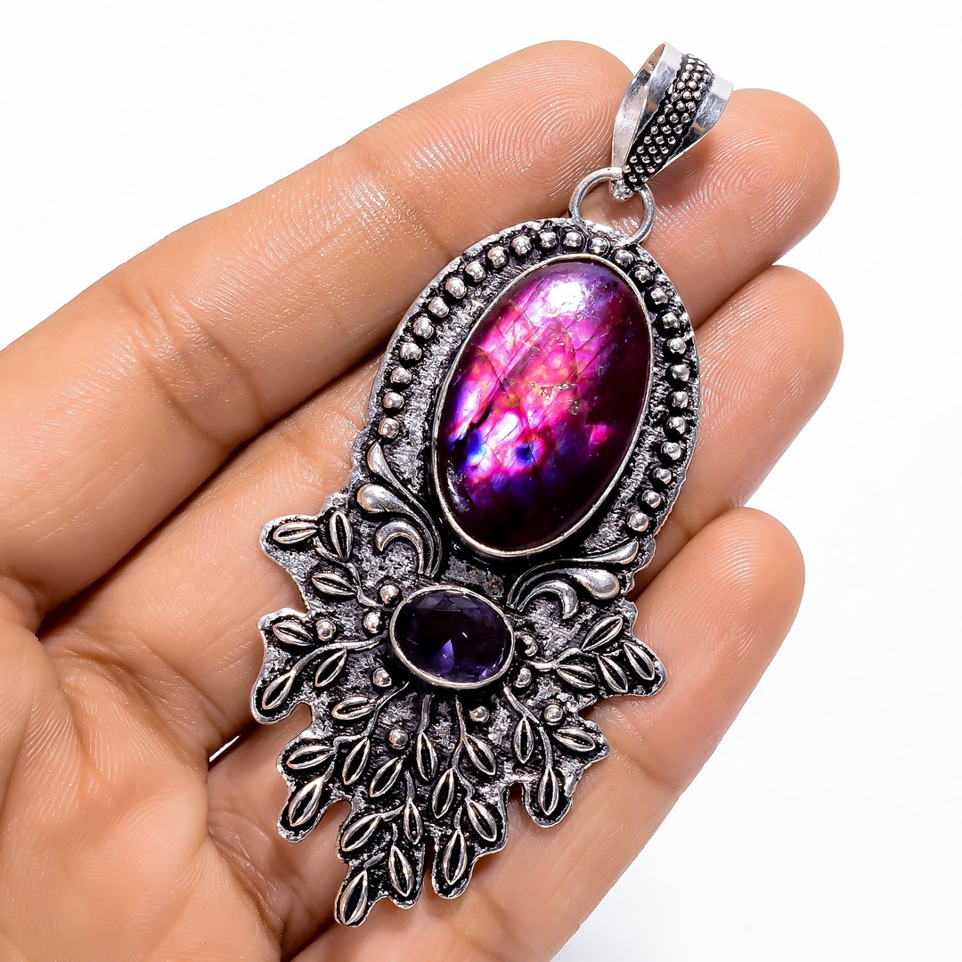 Pink Labradorite Pendant, 925 Sterling Silver Pendant, Handmade Unique ...