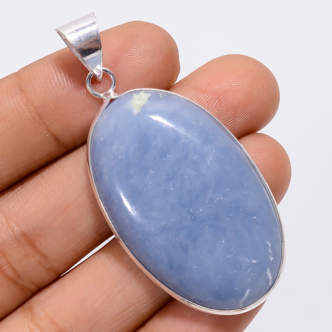 Angelite Pendant Angelite Necklace 925 Sterling Silver Pendant Necklace ...