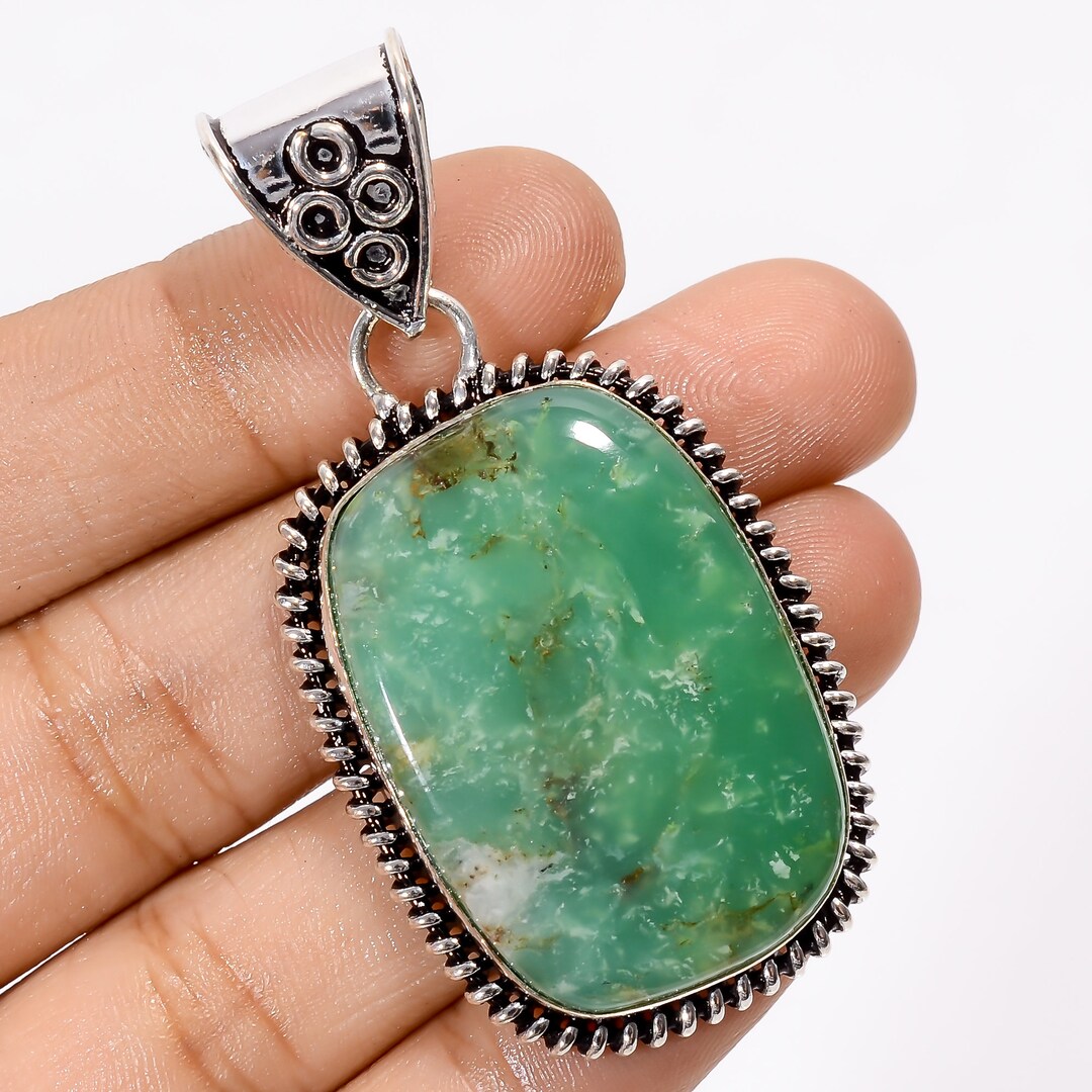 Chrysoprase Pendant, Radiant Shape Cabochon Handmade Pendant With Chain ...