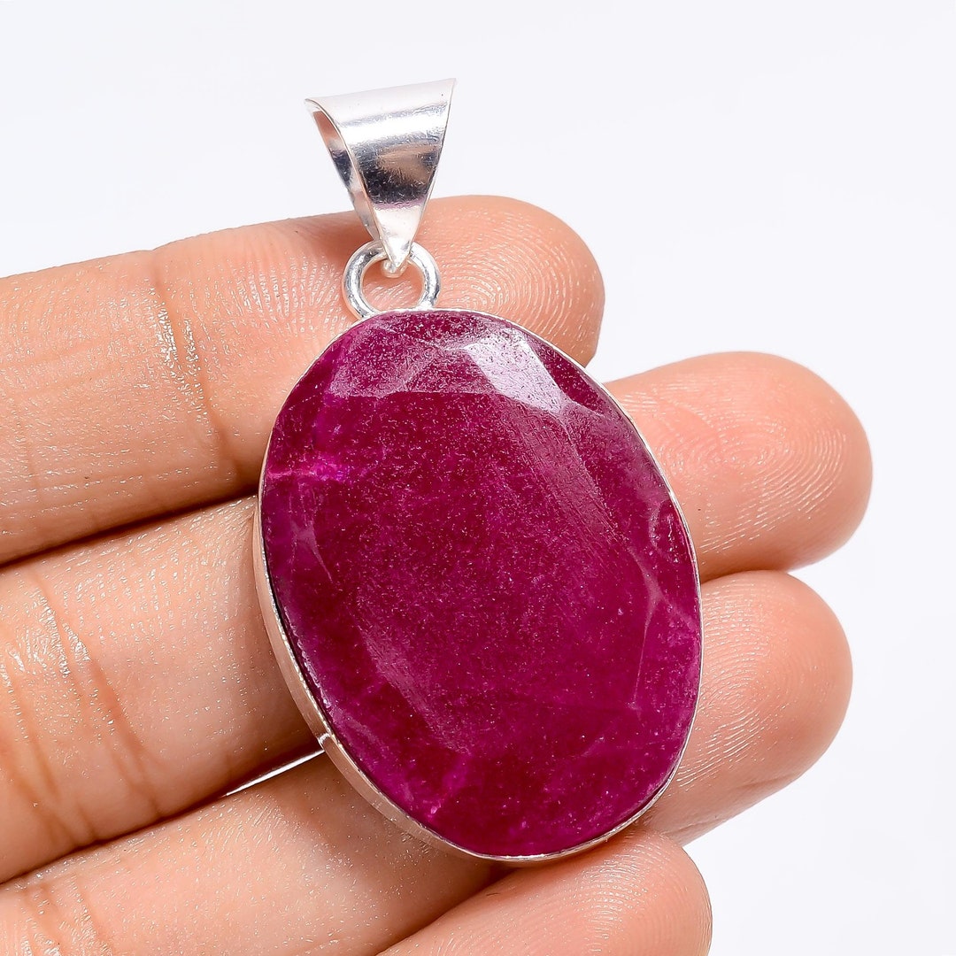Kashmir Red Ruby Pendant 925 Sterling Silver Pendant Kashmir Red Ruby Gemstone Pendant Handmade ...