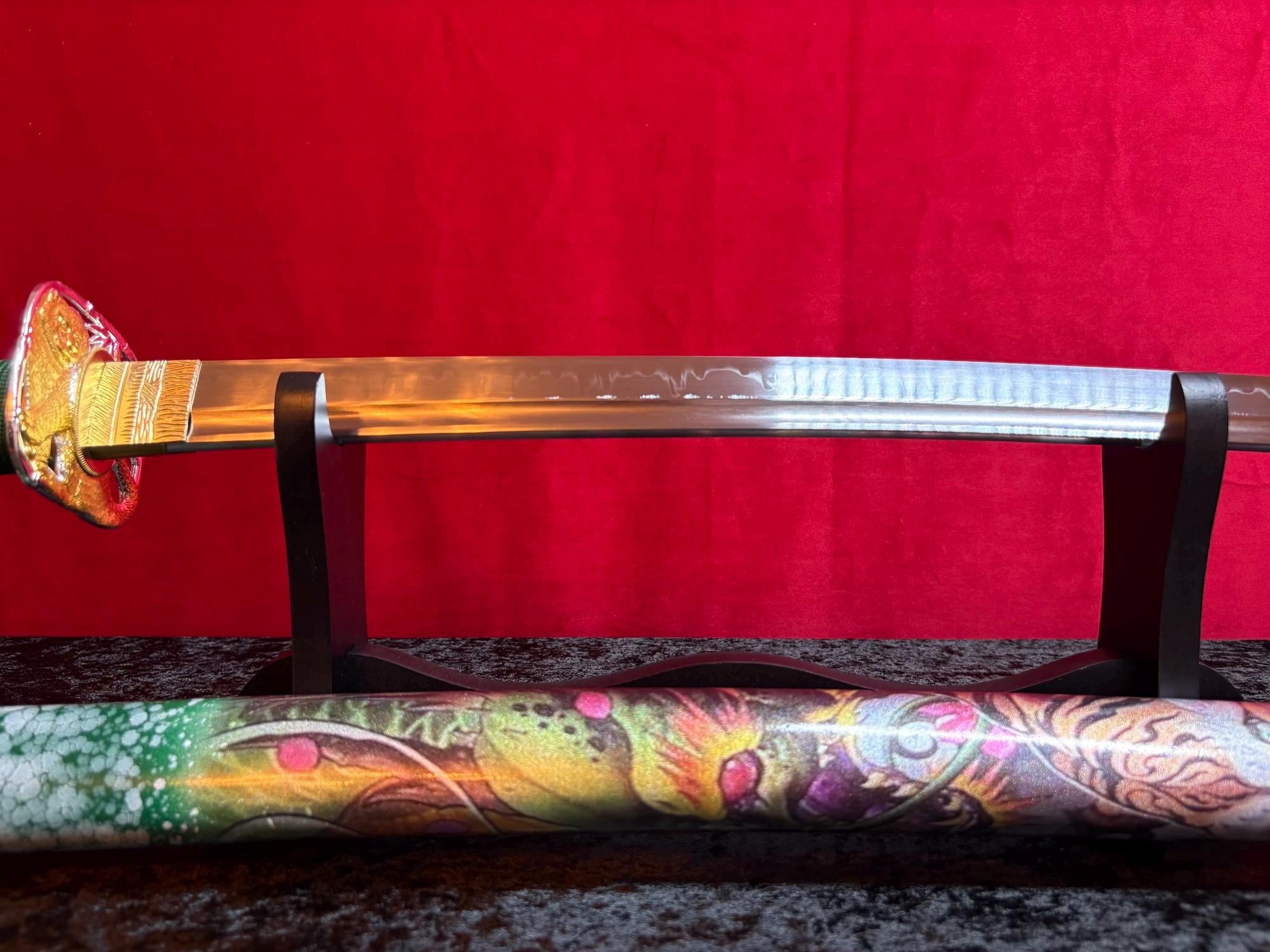 Green Tiger Katana – T10 Steel With Hamon | Real Stingray Skin Handle ...