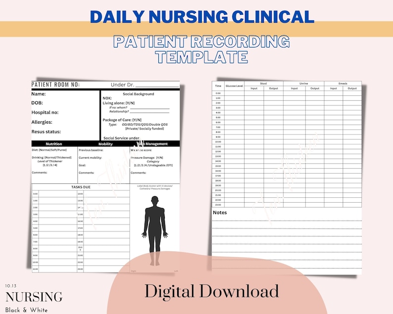 Daily Nursing Clinical Patient Recording Template, Nursing Report Sheet ...