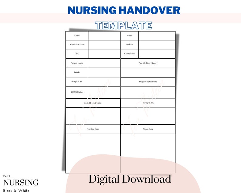 Nursing Handover Template, Bedside Handover Sheet, Clinical Nursing ...