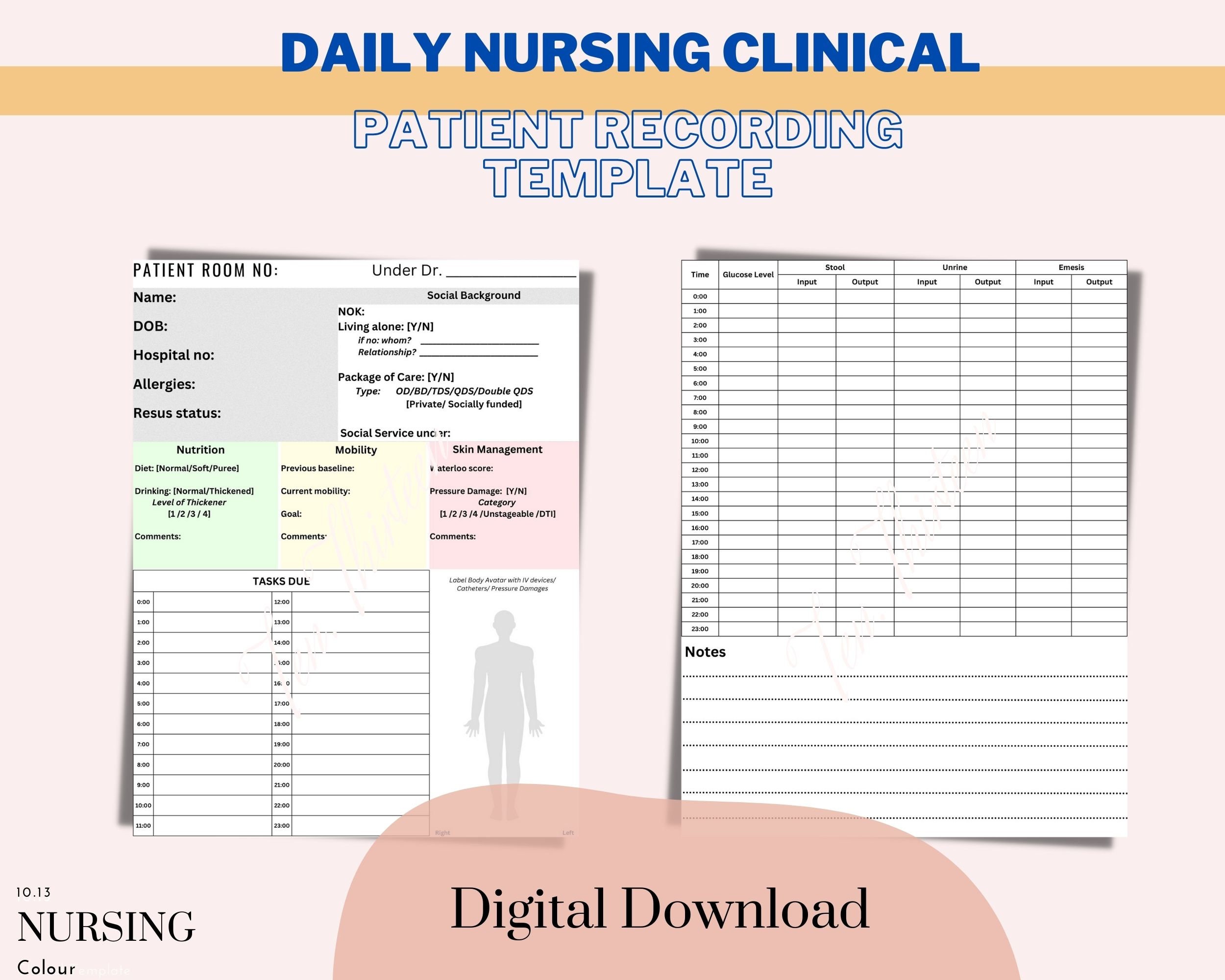 Daily Nursing Clinical Patient Recording Template, Nursing Report Sheet ...