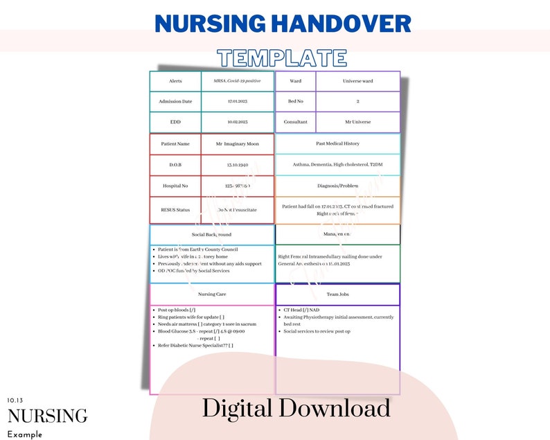 Nursing Handover Template, Bedside Handover Sheet, Clinical Nursing ...