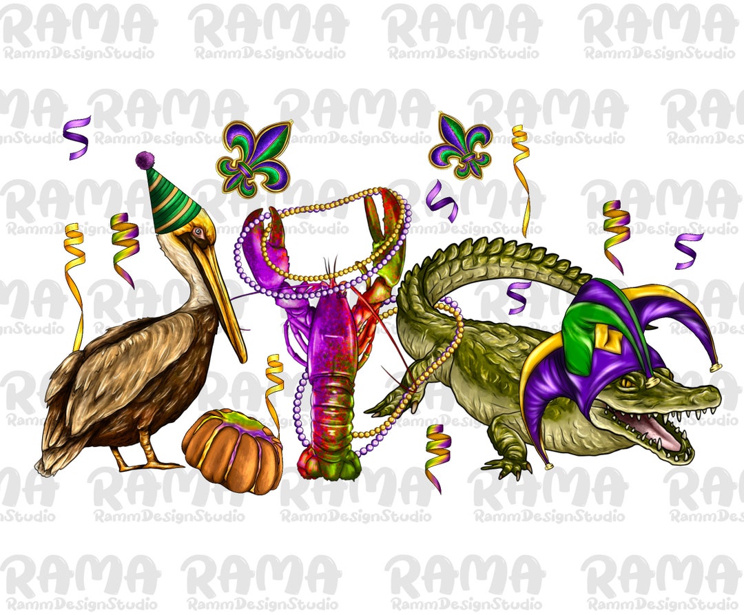 Mardi Gras Alligator Crawfish Pelican Png Sublimation Design,mardi Gras ...