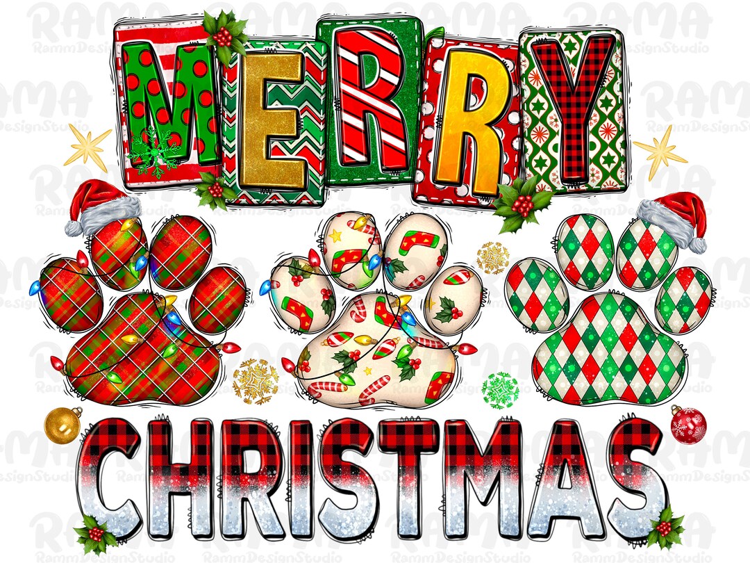 Merry Christmas Paw Png Sublimation Design Download, Merry Christmas ...
