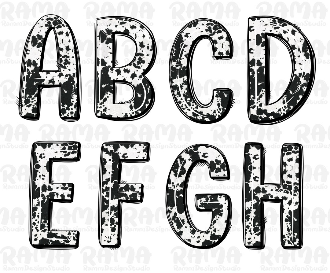 Cowhide Doodle Alphabet Letters PNG Bundle, Cowhide Country Western ...