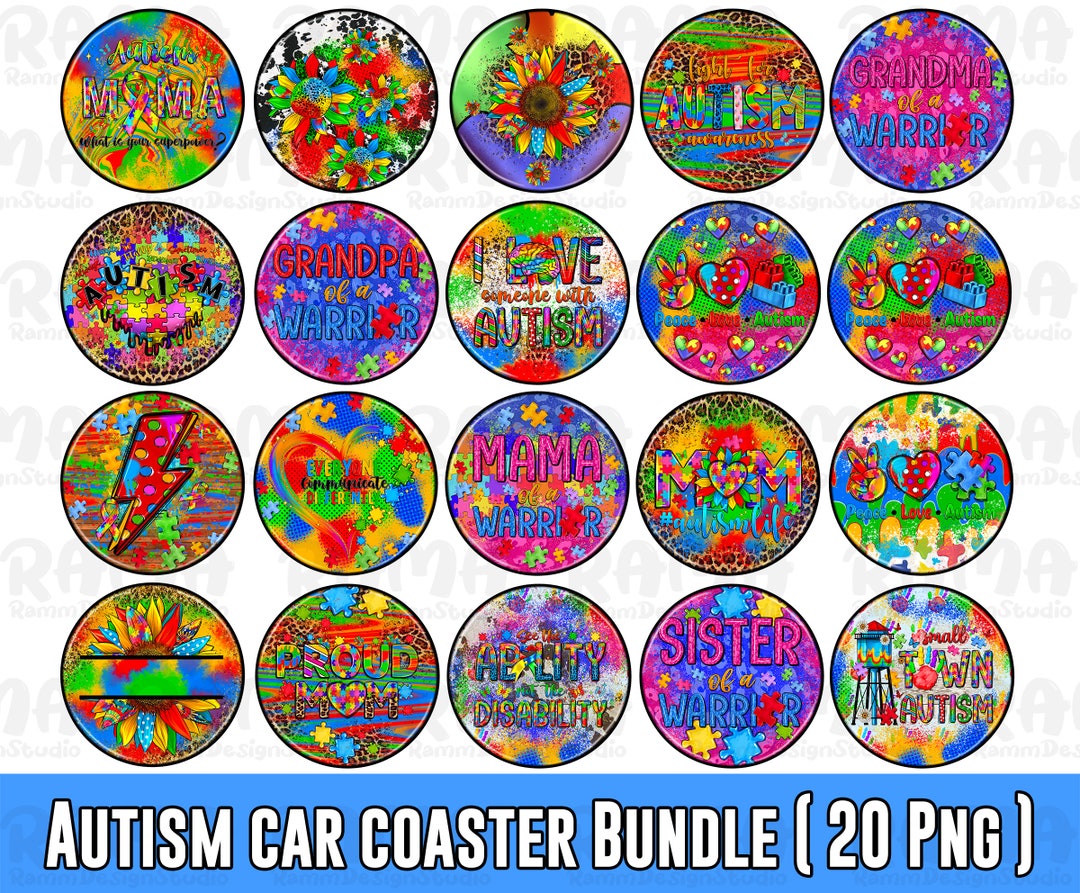 20+ Autism Car Coaster Png Sublimation Design Bundle, Autism Awareness ...