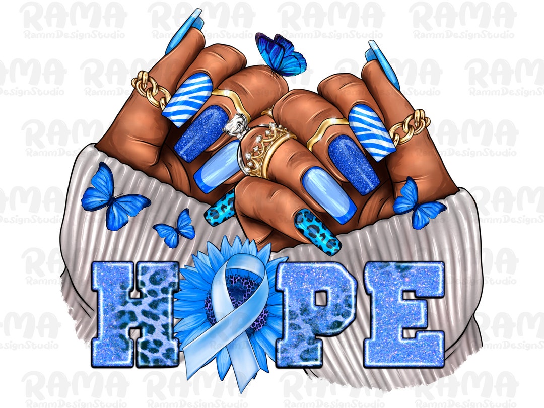 Hope Blue Colon Cancer Nails Png Sublimation Design Download, Colon ...